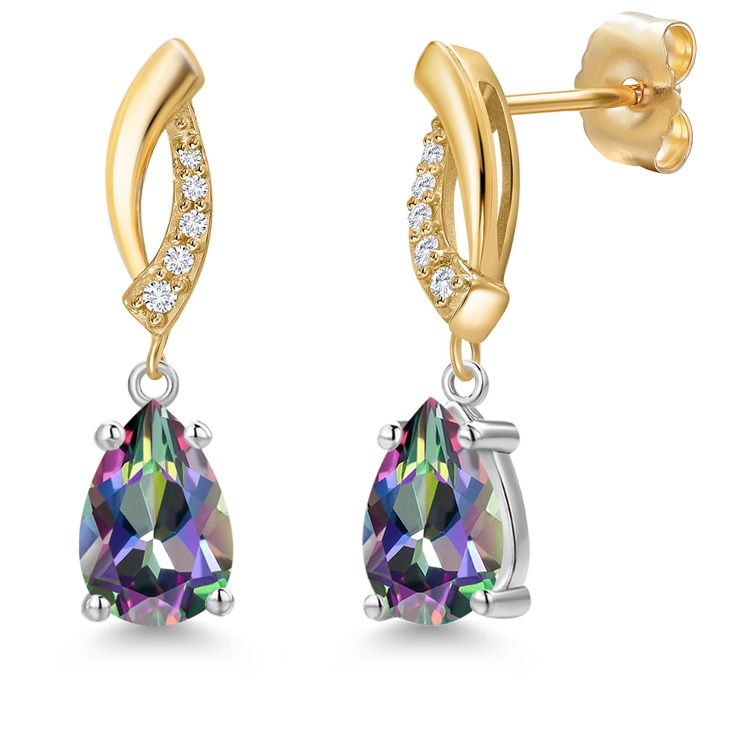 Gem Stone King 14K Two Tone Gold Green Mystic Topaz and Lab Grown ...