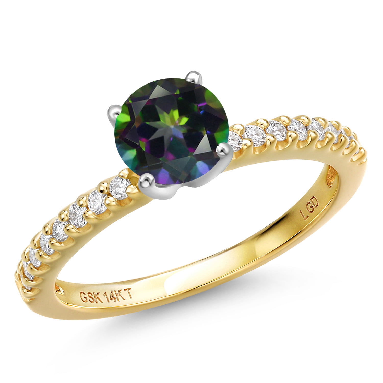 Gem Stone King 14K Two Tone Gold Green Mystic Topaz and Lab Grown ...