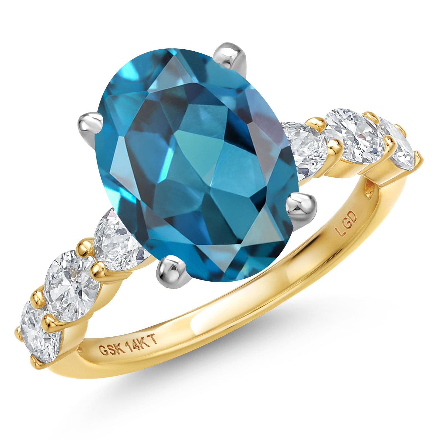 Gem Stone King 14K Two Tone Gold London Blue Topaz and Lab Grown ...