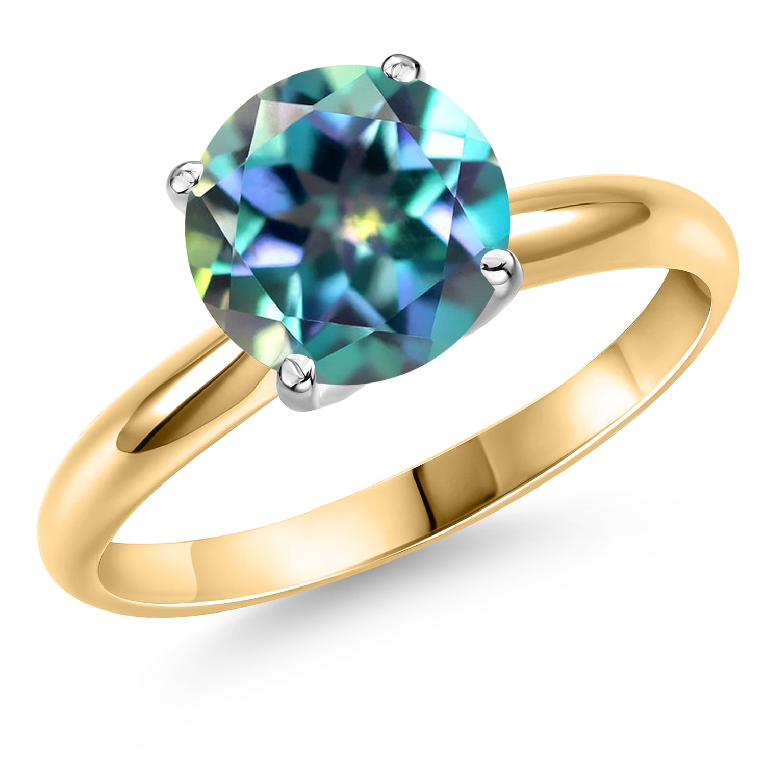 Gem Stone King 14K Two Tone Gold Millennium Blue Mystic Topaz Solitaire ...