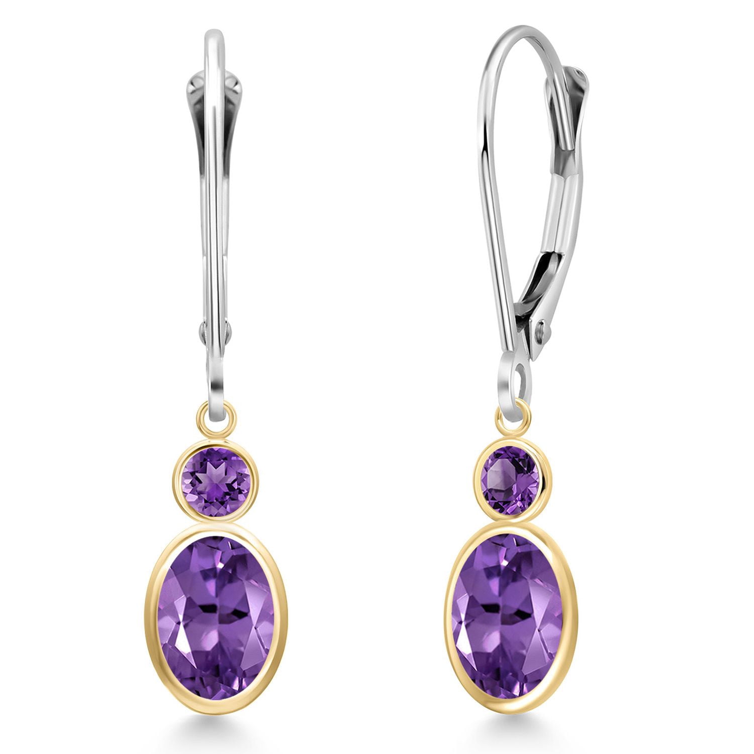 Gem Stone King 14K Two Tone Gold Purple Amethyst Dangle Earrings for ...