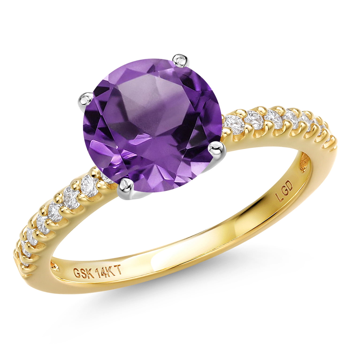Gem Stone King 14K Two Tone Gold Purple Amethyst and Lab Grown Diamond ...