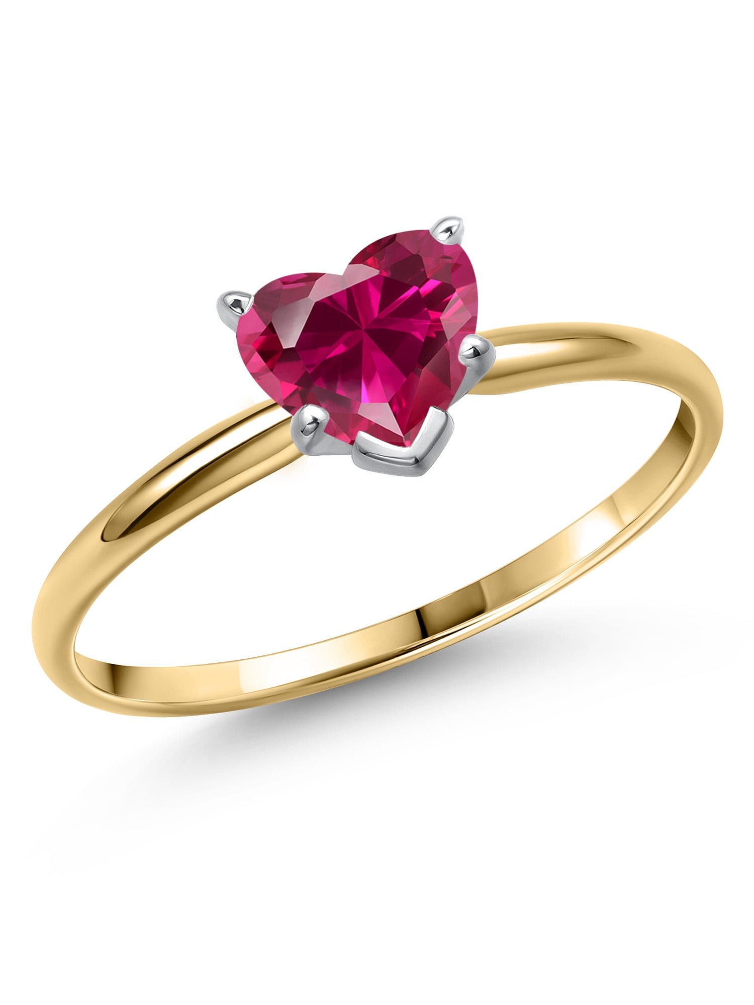 Gem Stone King 14K Two Tone Gold Red Created Ruby Solitaire Engagement ...