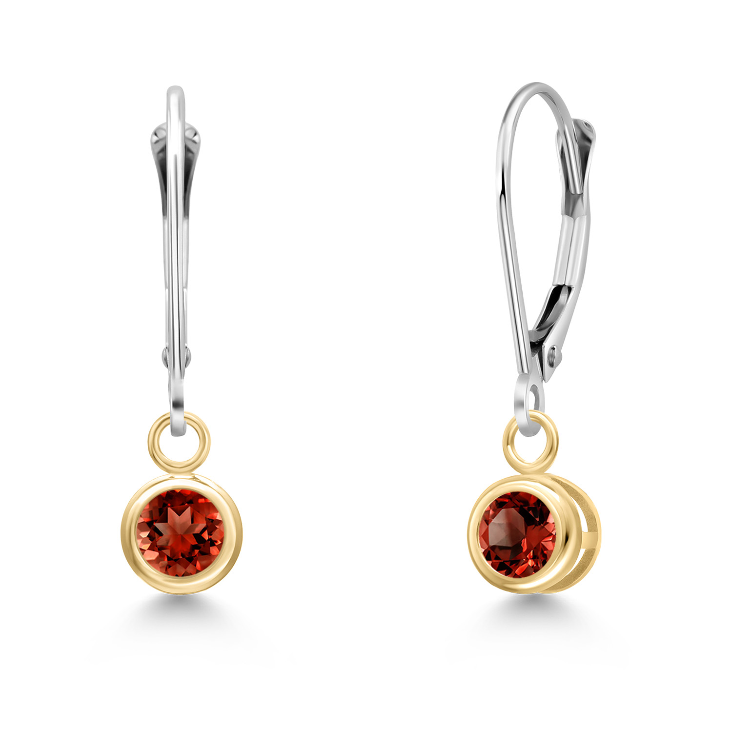 Gem Stone King 14K Two Tone Gold Red Garnet Earrings for Women | 0.74 ...