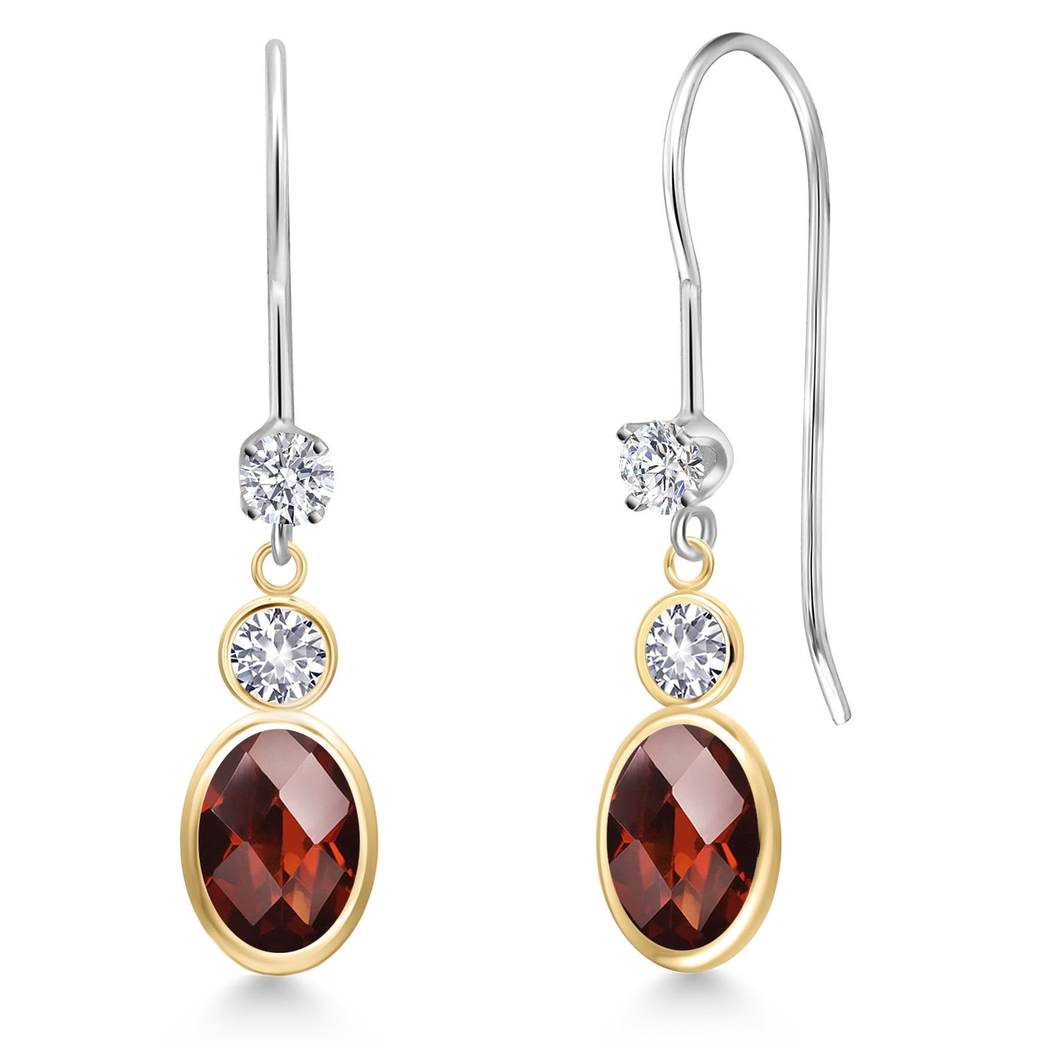 Gem Stone King 14K Two Tone Gold Red Garnet and White Created Sapphire ...