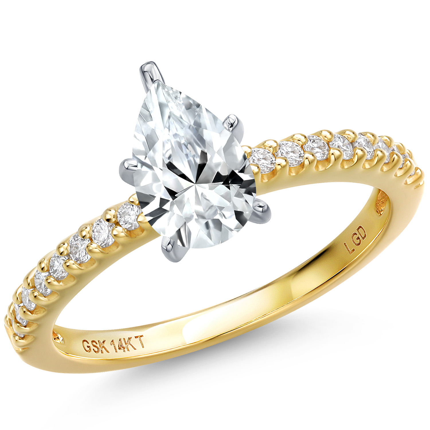 Gem Stone King 14K Two Tone Gold White Created Sapphire and Lab Grown ...