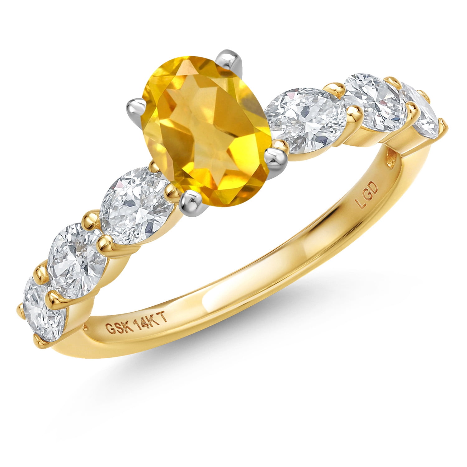 Gem Stone King 14K Two Tone Gold Yellow Citrine and Lab Grown Diamond ...