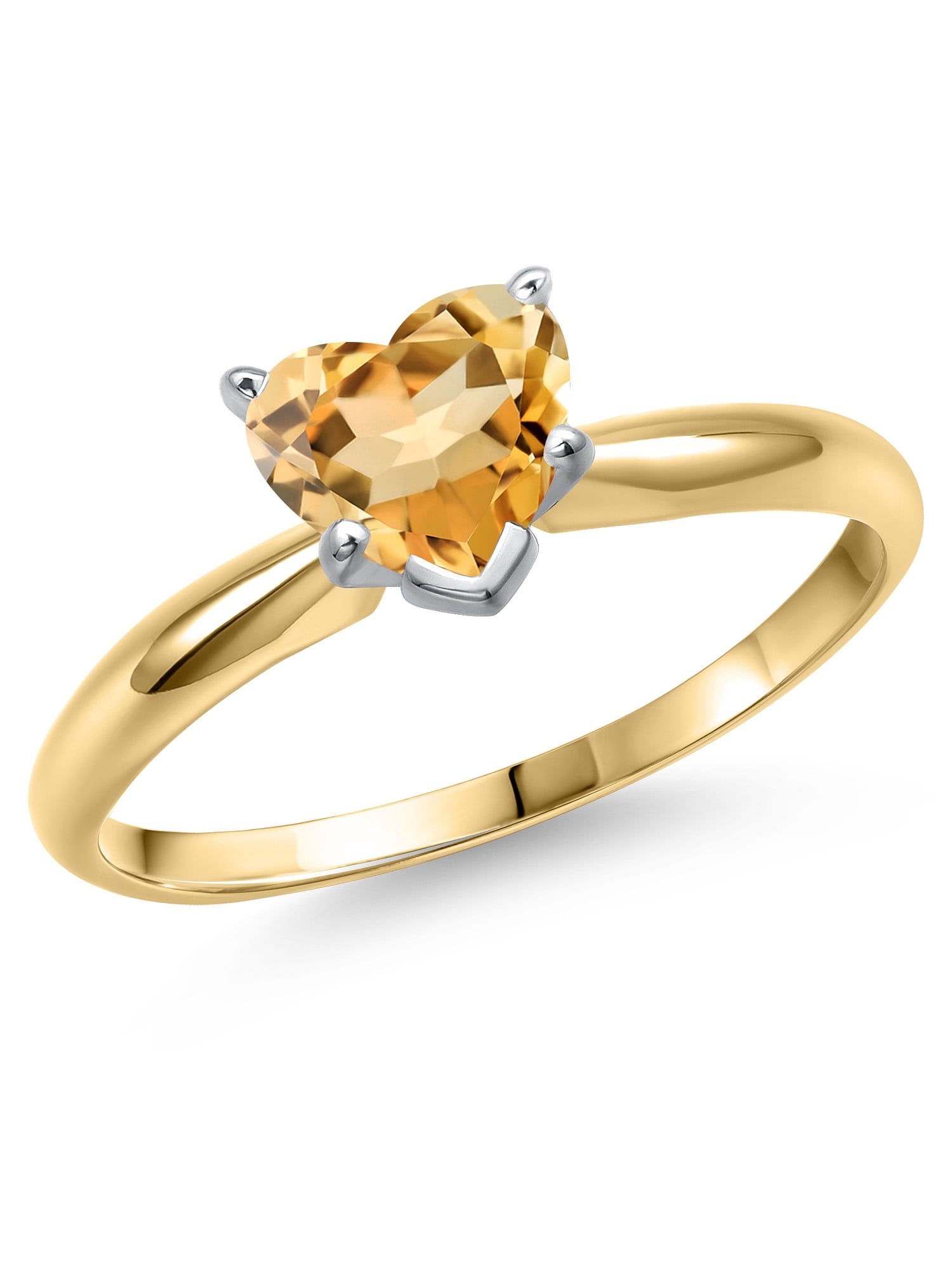 Gem Stone King 14K Two Tone Gold Yellow Citrine Solitaire Engagement ...