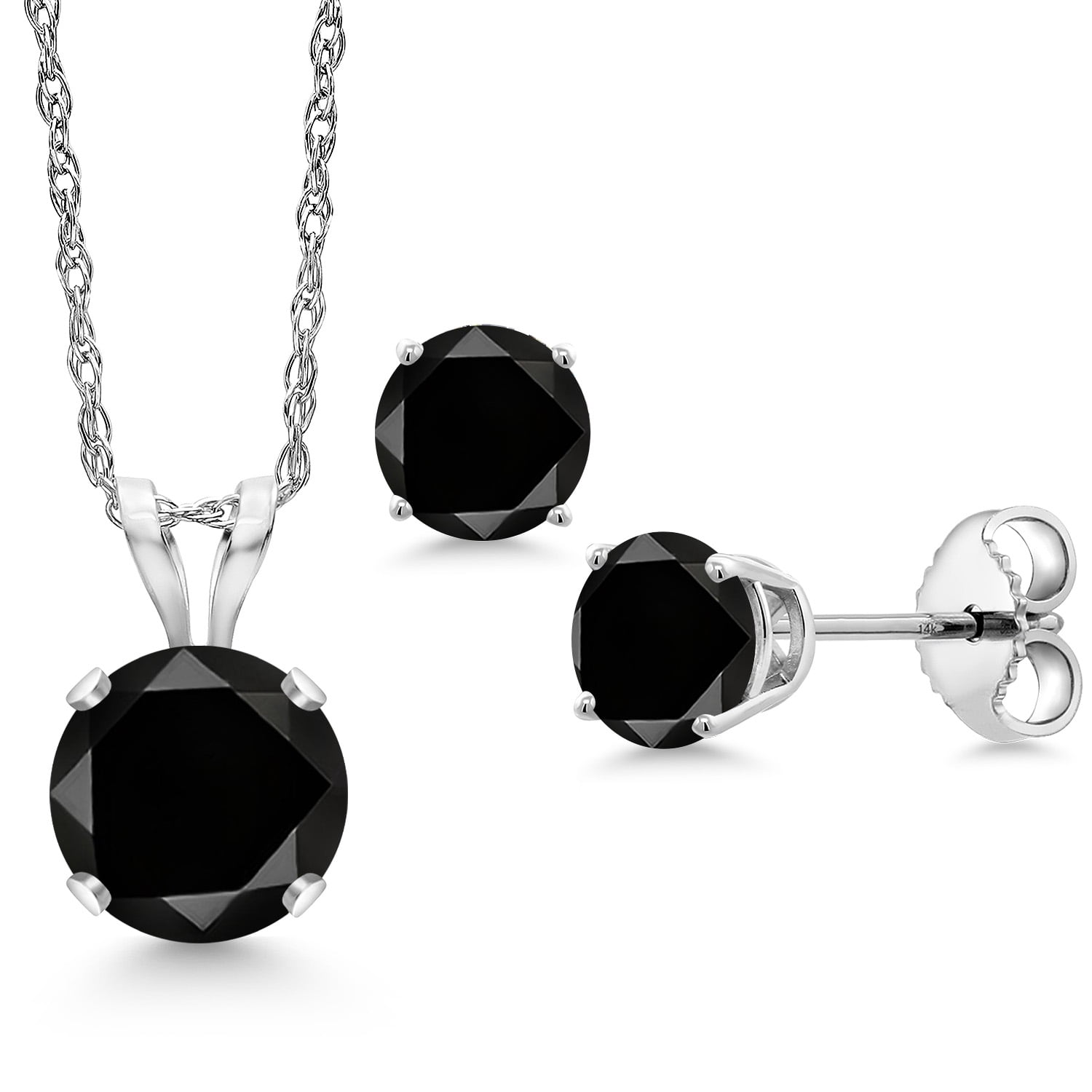 Gem Stone King 14K White Gold Black Diamond Pendant Earrings Jewelry ...