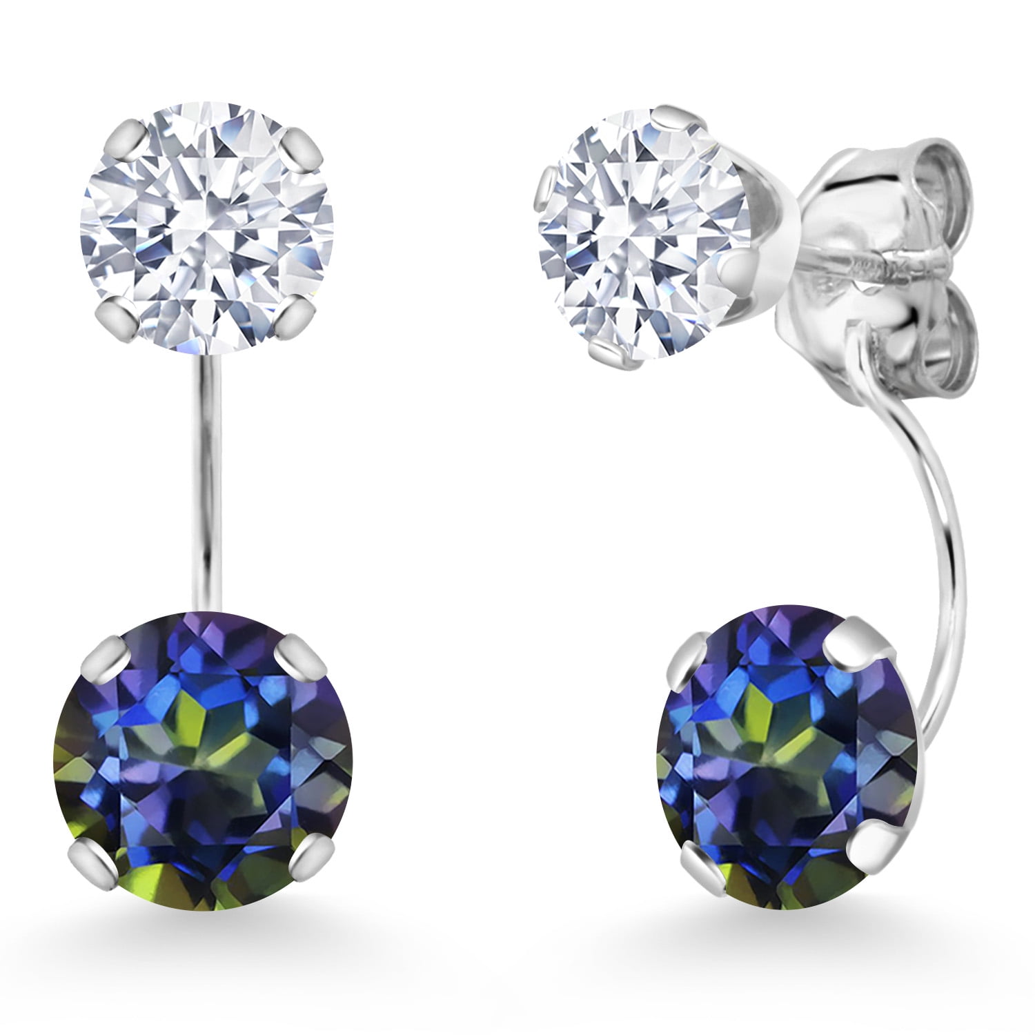 Gem Stone King 14K White Gold Blue Mystic Topaz and White Zirconia Stud ...