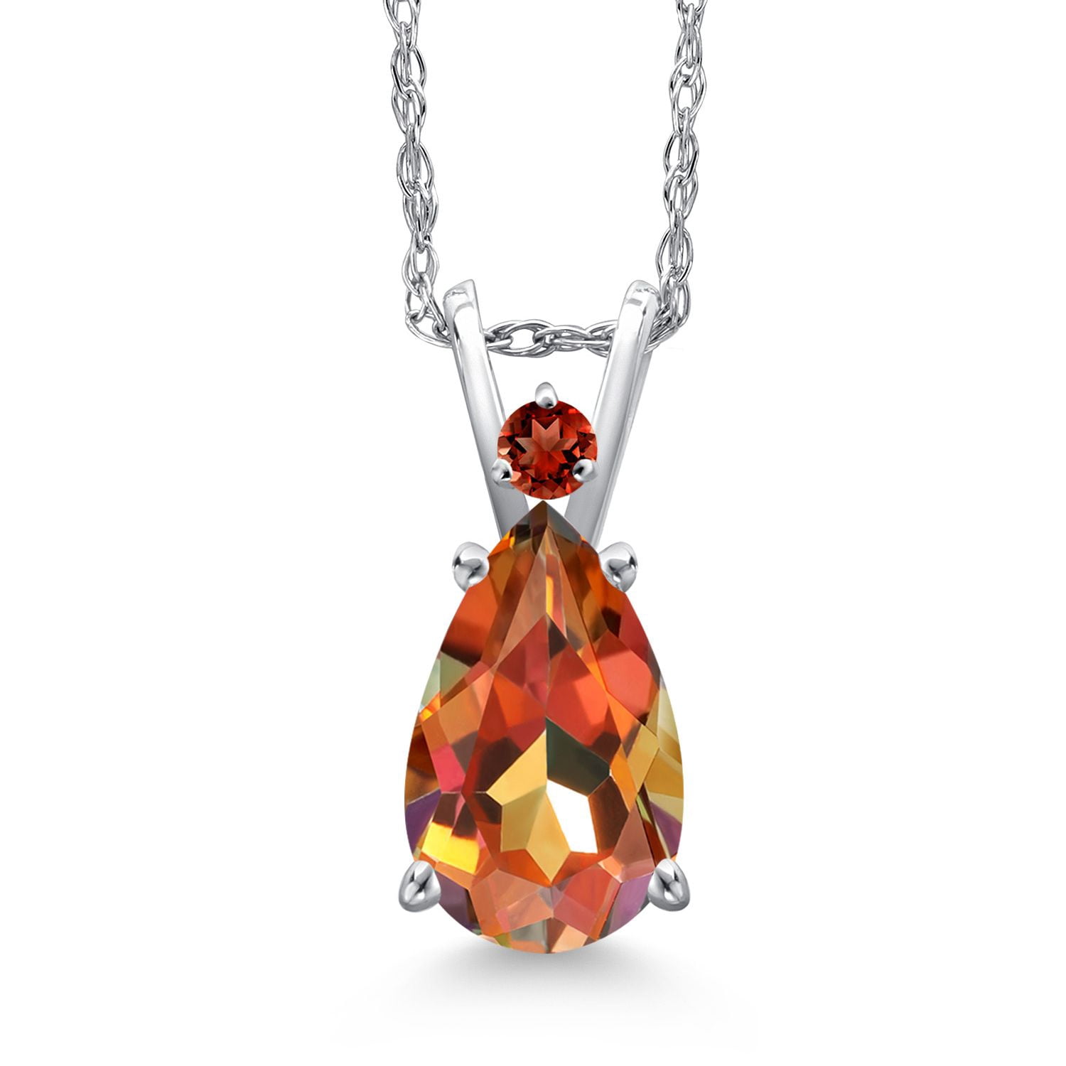 Gem Stone King 14K White Gold Ecstasy Mystic Topaz and Red Garnet ...
