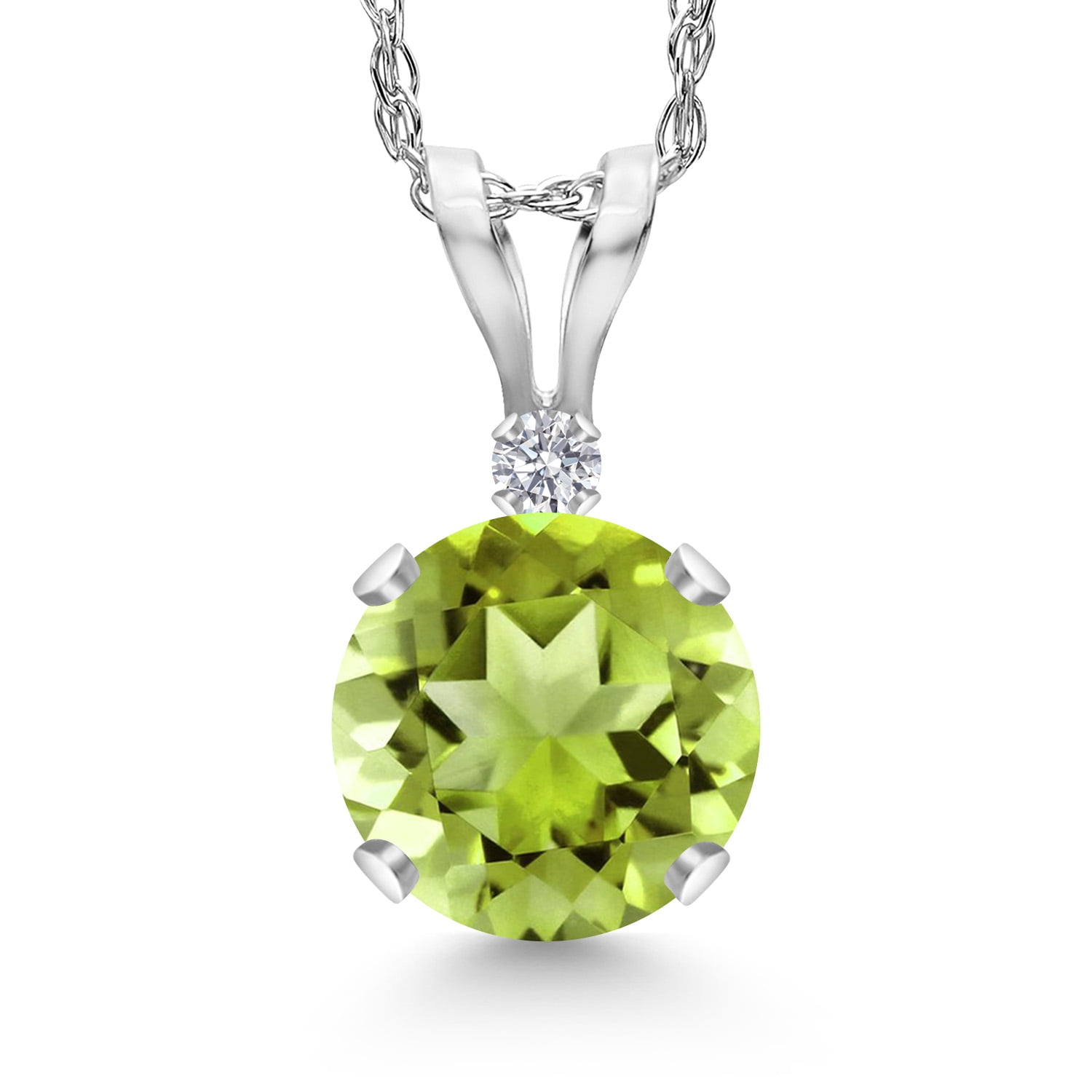 Gem Stone King 14K White Gold Green Peridot and Lab Grown Diamond ...