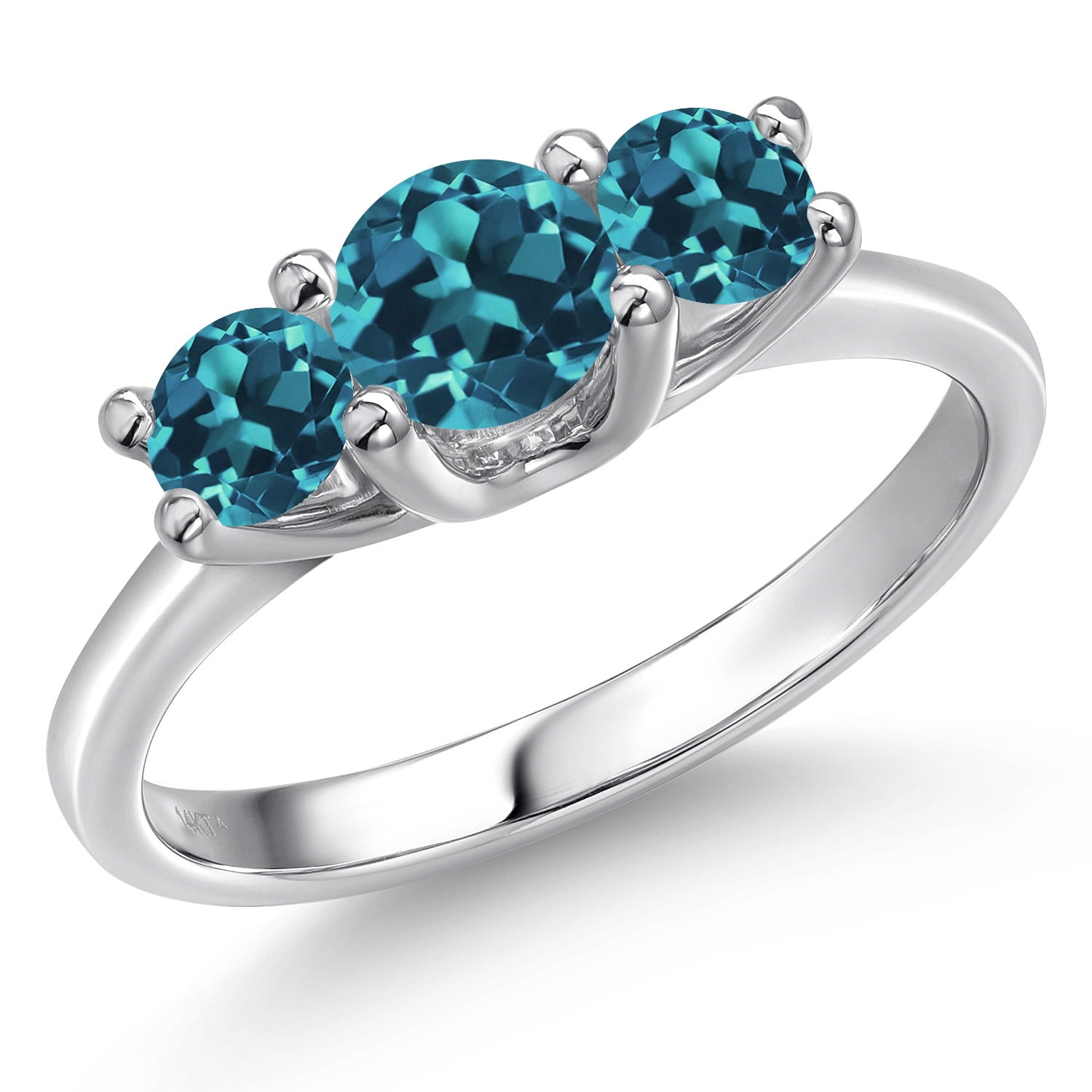 Gem Stone King 14K White Gold London Blue Topaz 3-Stone Engagement Ring ...