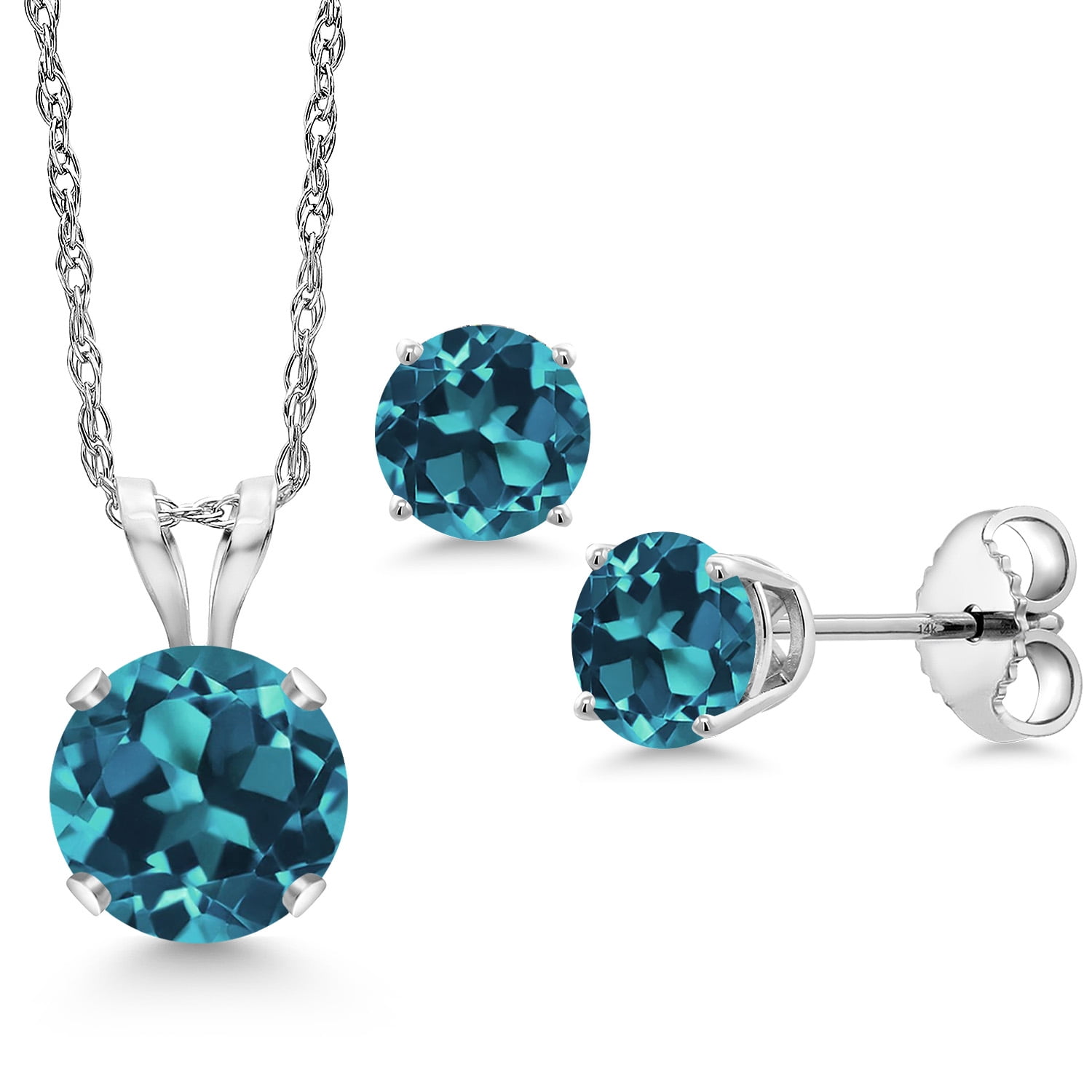 Gem Stone King 14K White Gold London Blue Topaz Pendant Earrings ...