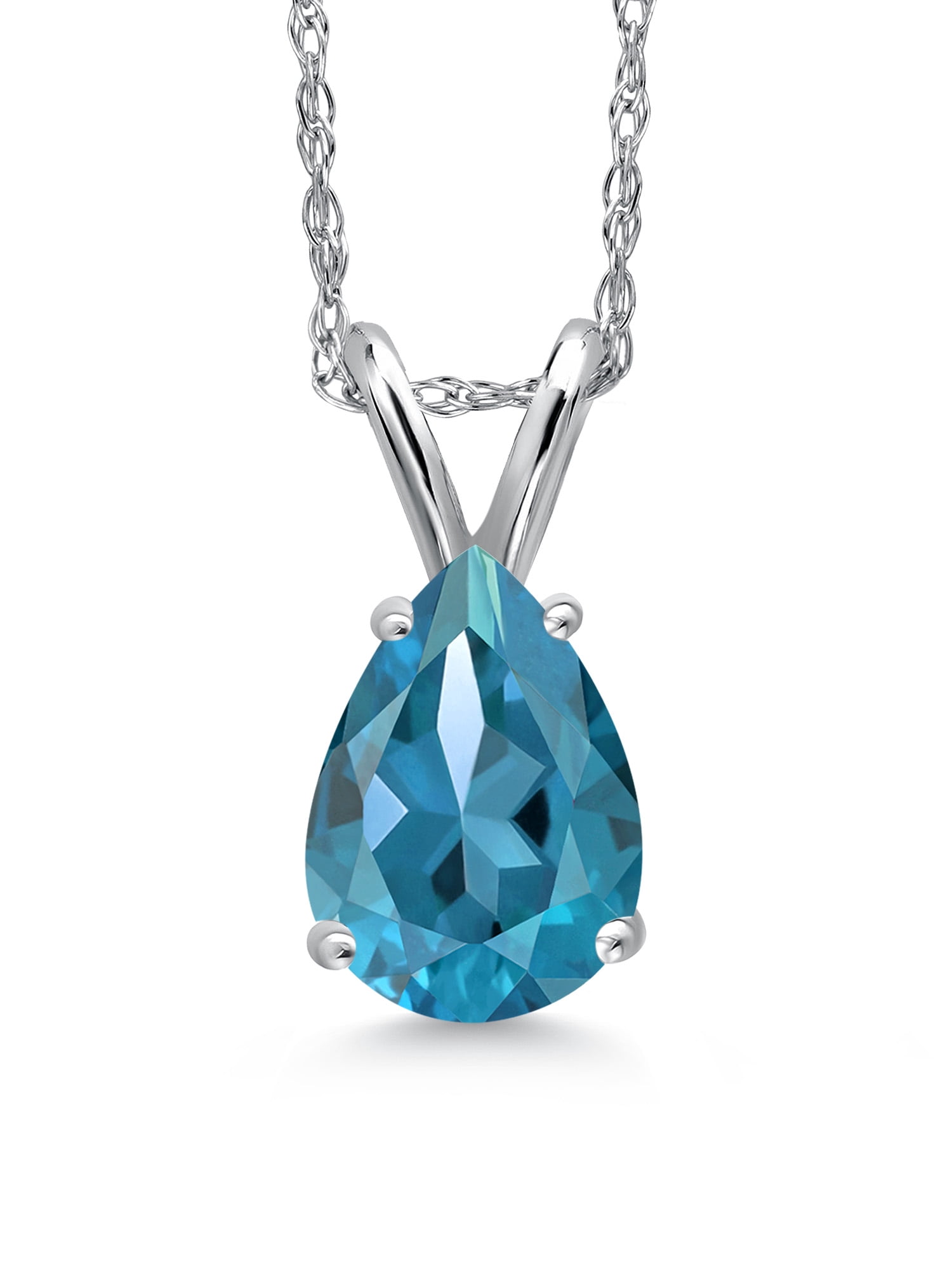 Gem Stone King 14K White Gold London Blue Topaz Pendant Necklace for ...