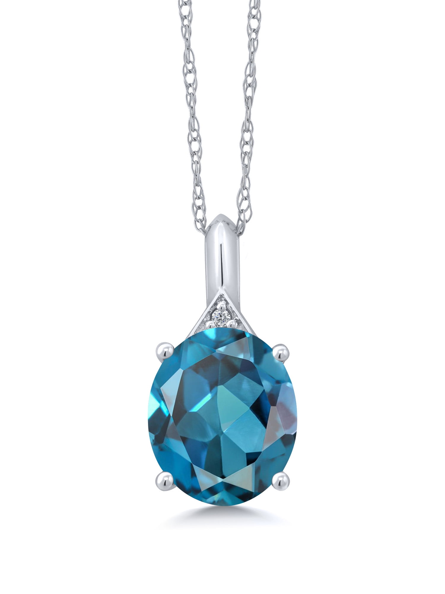 Gem Stone King 14K White Gold London Blue Topaz and White Diamond ...