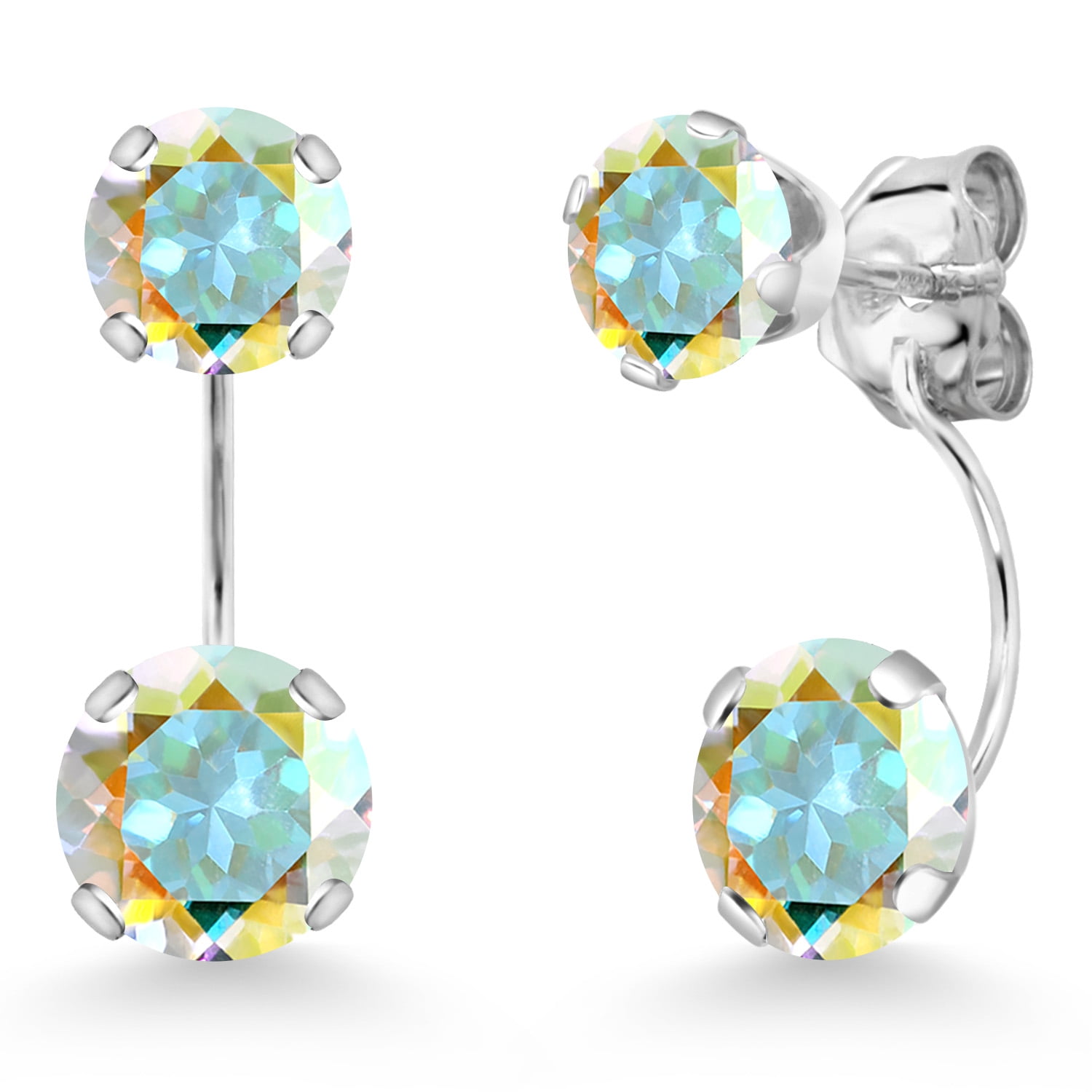 Gem Stone King 14K White Gold Mercury Mist Mystic Topaz Stud Earrings ...