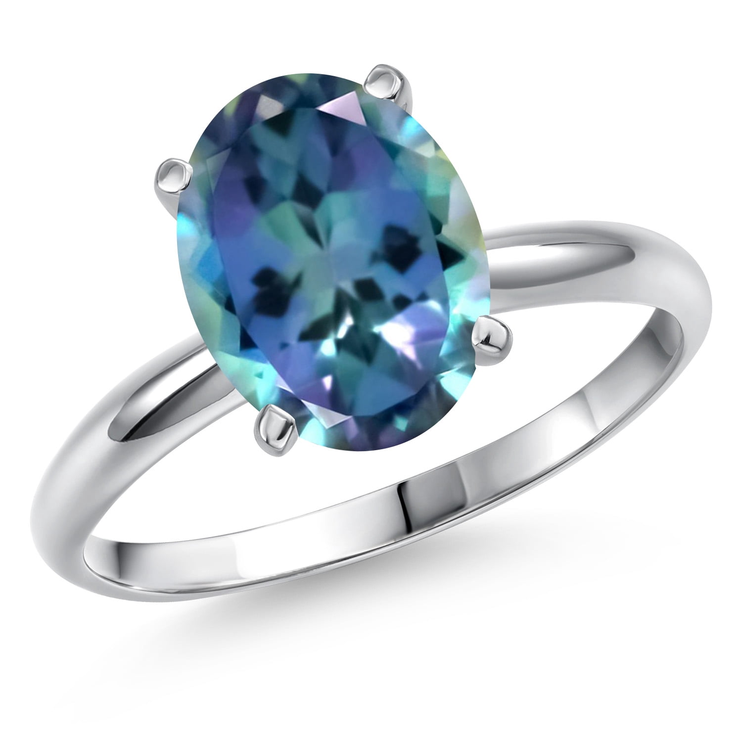 Gem Stone King 14K White Gold Millennium Blue Mystic Topaz Engagement ...