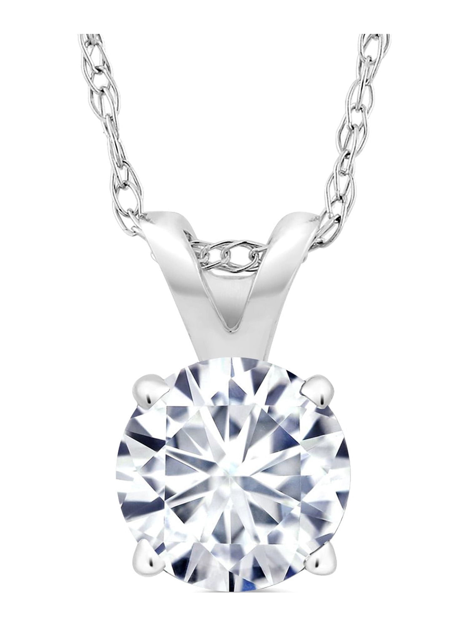 Gem Stone King 14K White Gold Pendant Set Round Forever One Colorless ...