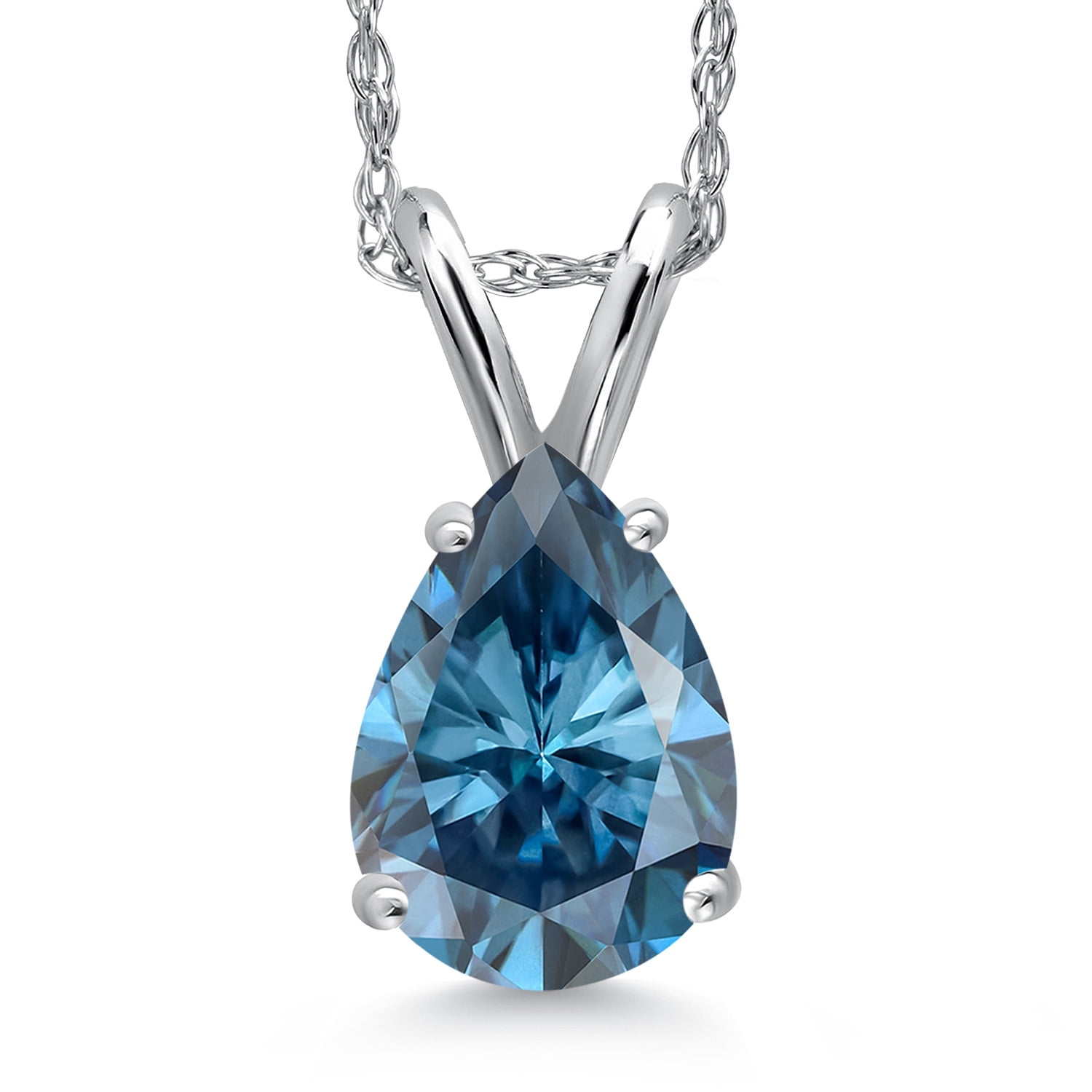 Gem Stone King 14K White Gold Persian Blue Moissanite Pendant Necklace ...