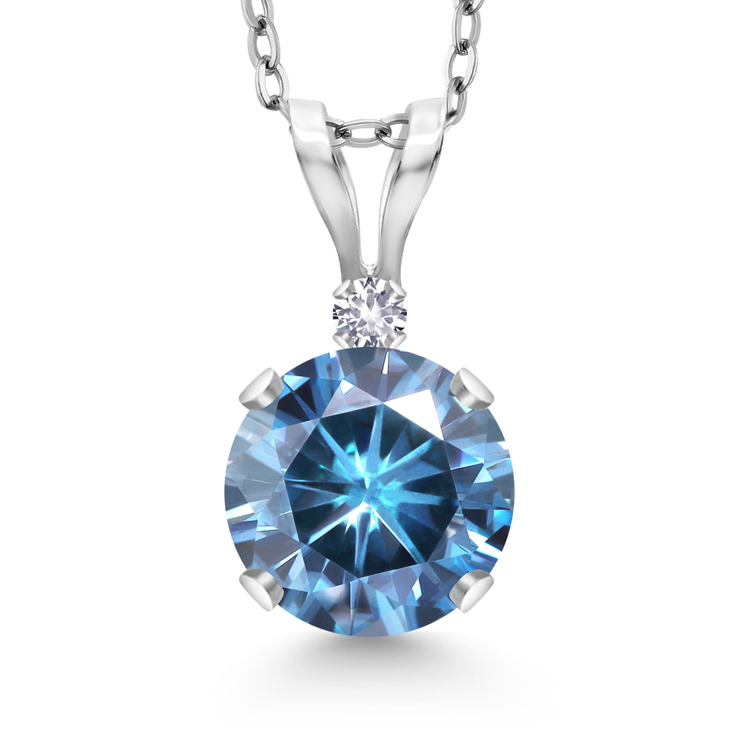Gem Stone King 14K White Gold Persian Blue Moissanite and White Created ...