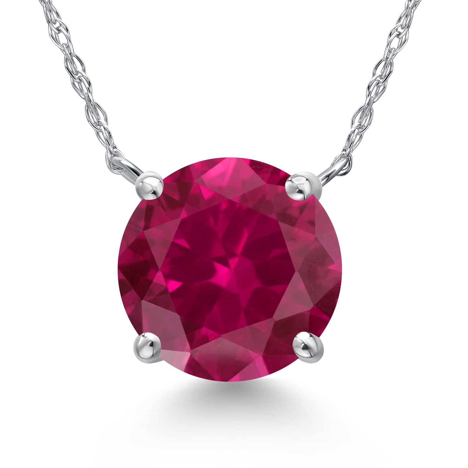 Gem Stone King 14K White Gold Red Created Ruby Pendant Necklace for ...