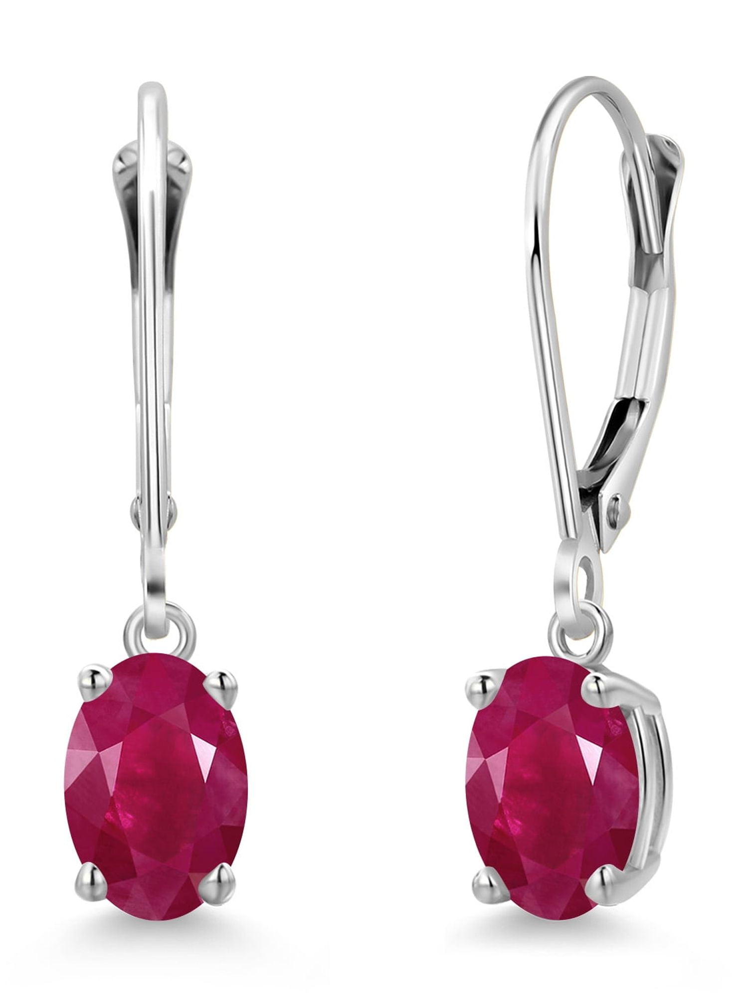 Gem Stone King 14K White Gold Red Ruby Earrings for Women | 2.00 Cttw | Gemstone July Birthstone ...