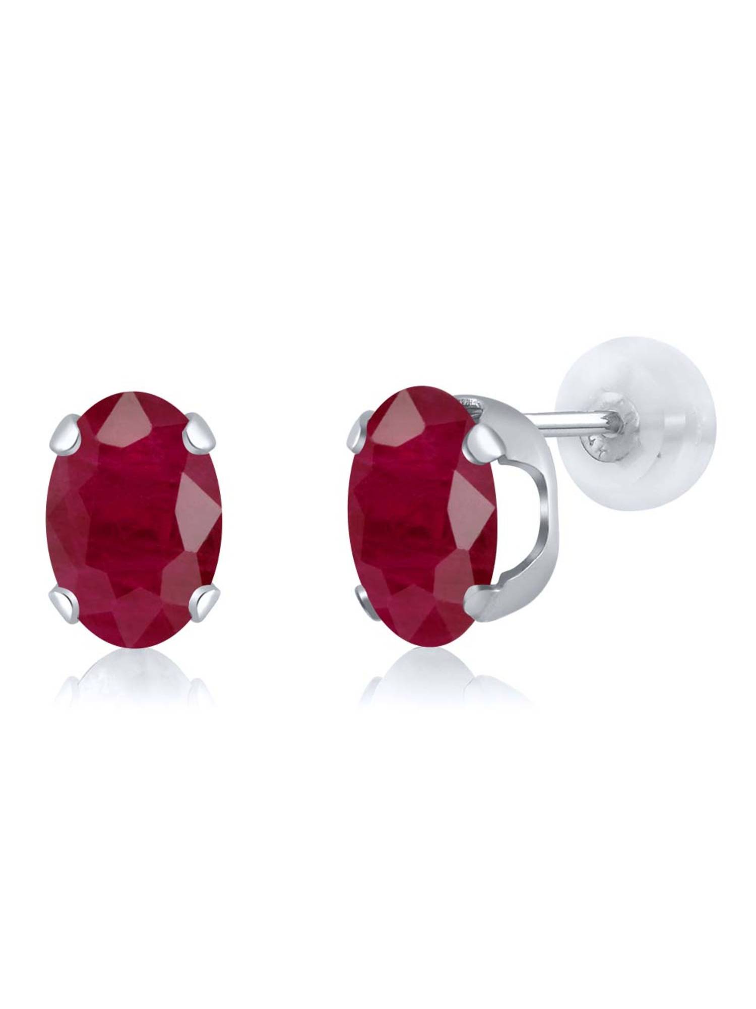 Gem Stone King 14K White Gold Red Ruby Stud Earrings for Women Men (3. ...