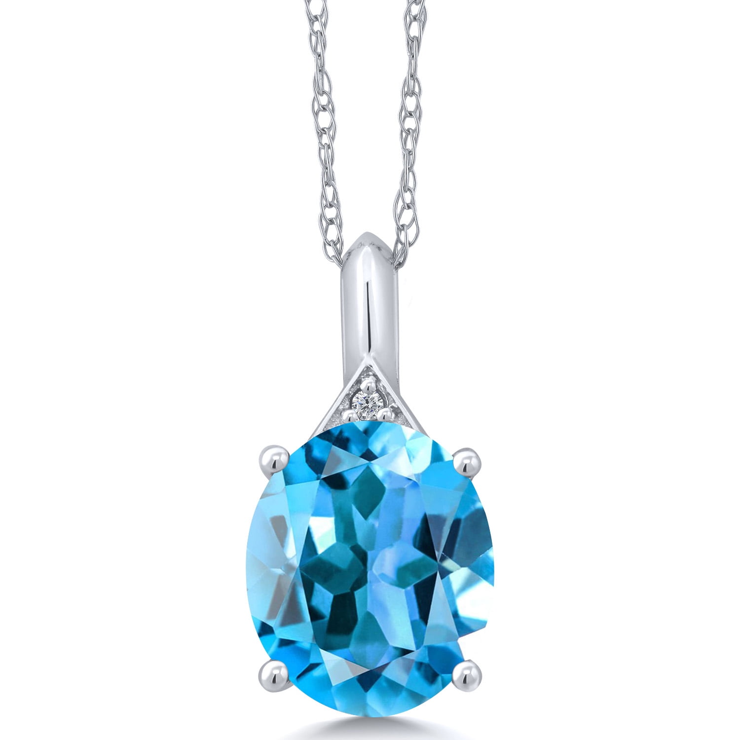 Gem Stone King 14K White Gold Swiss Blue Topaz and White Diamond ...