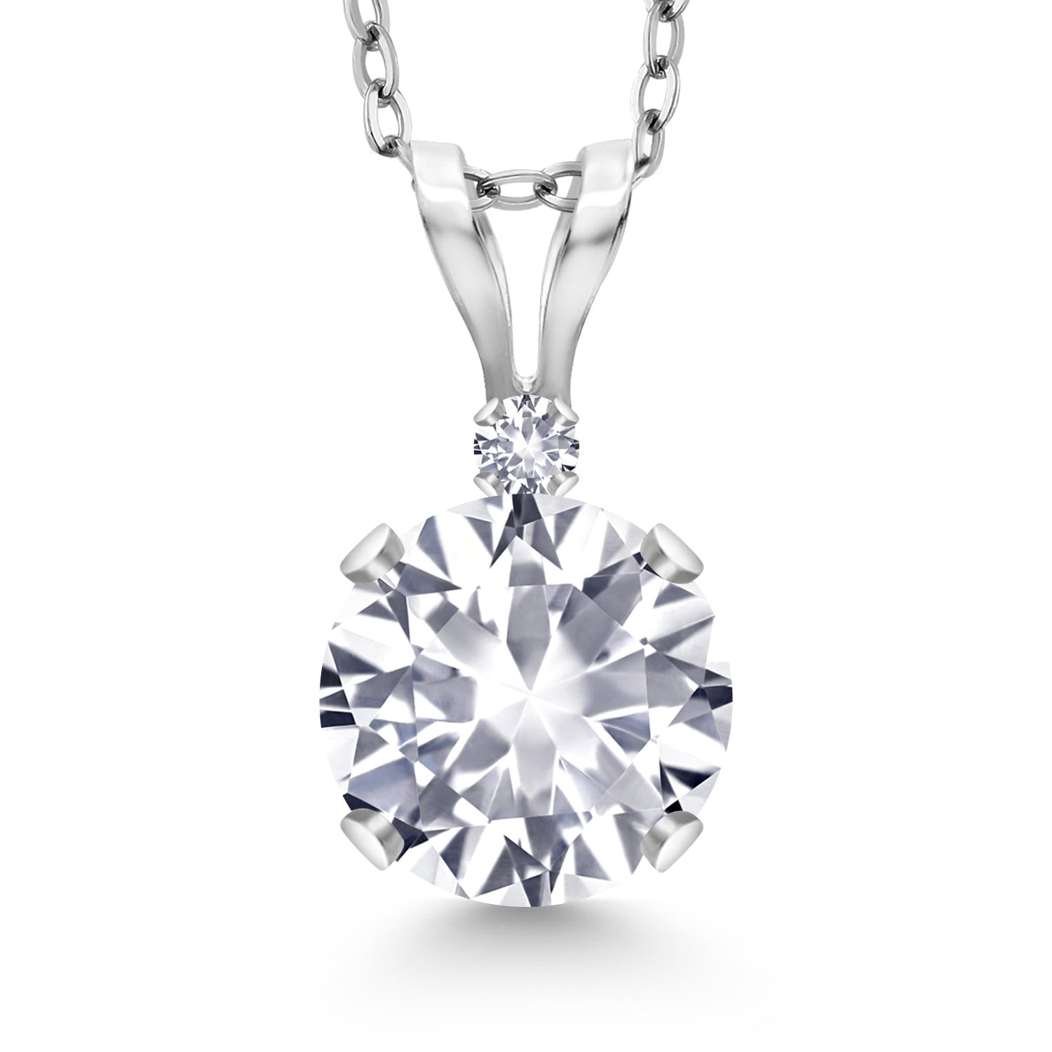 Gem Stone King 14K White Gold White Created Sapphire Pendant Necklace ...