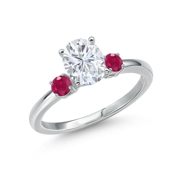 Gem Stone King 14K White Gold White Moissanite and Red Ruby Engagement ...