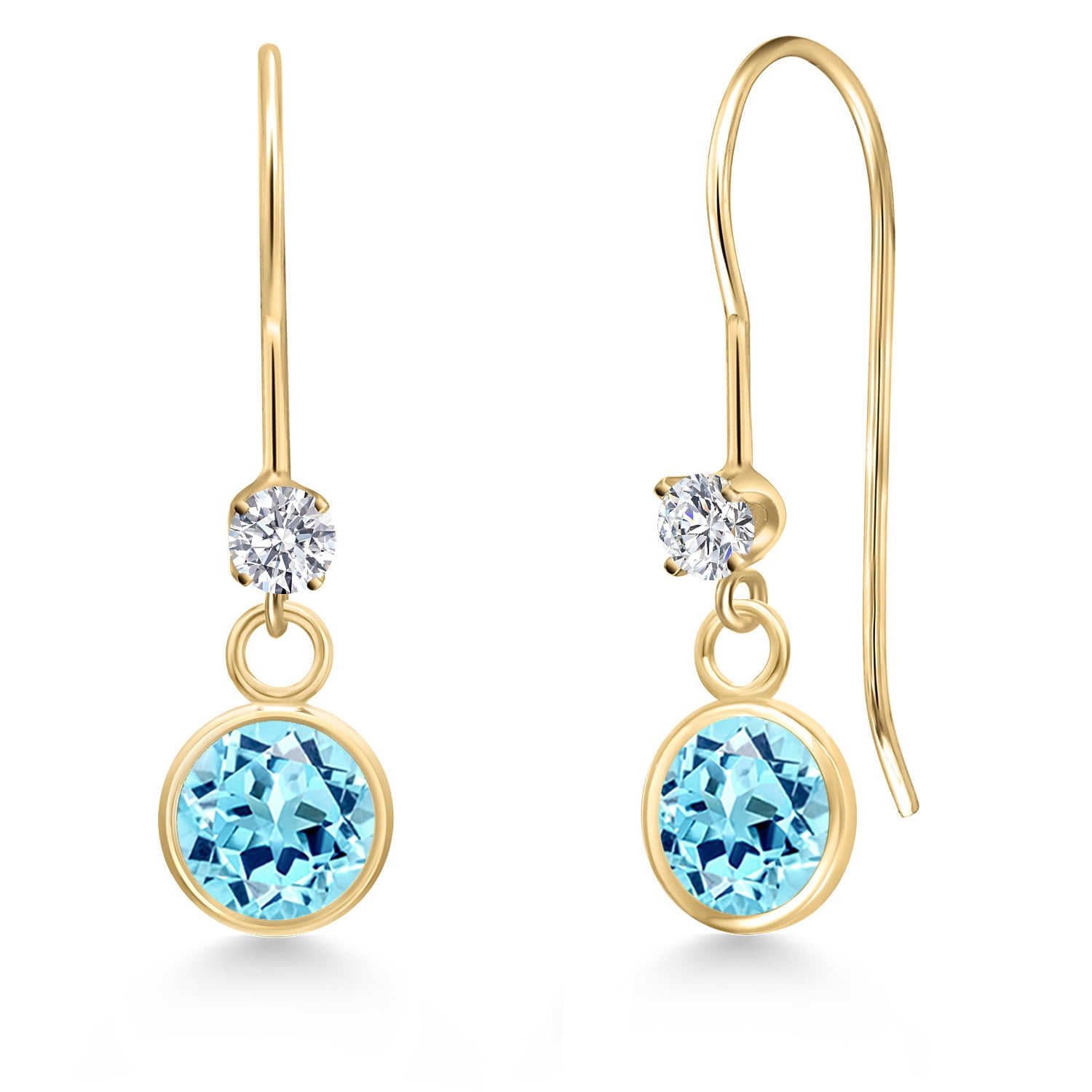 Gem Stone King 14K Yellow Gold Blue Apatite and Lab Grown Diamond ...