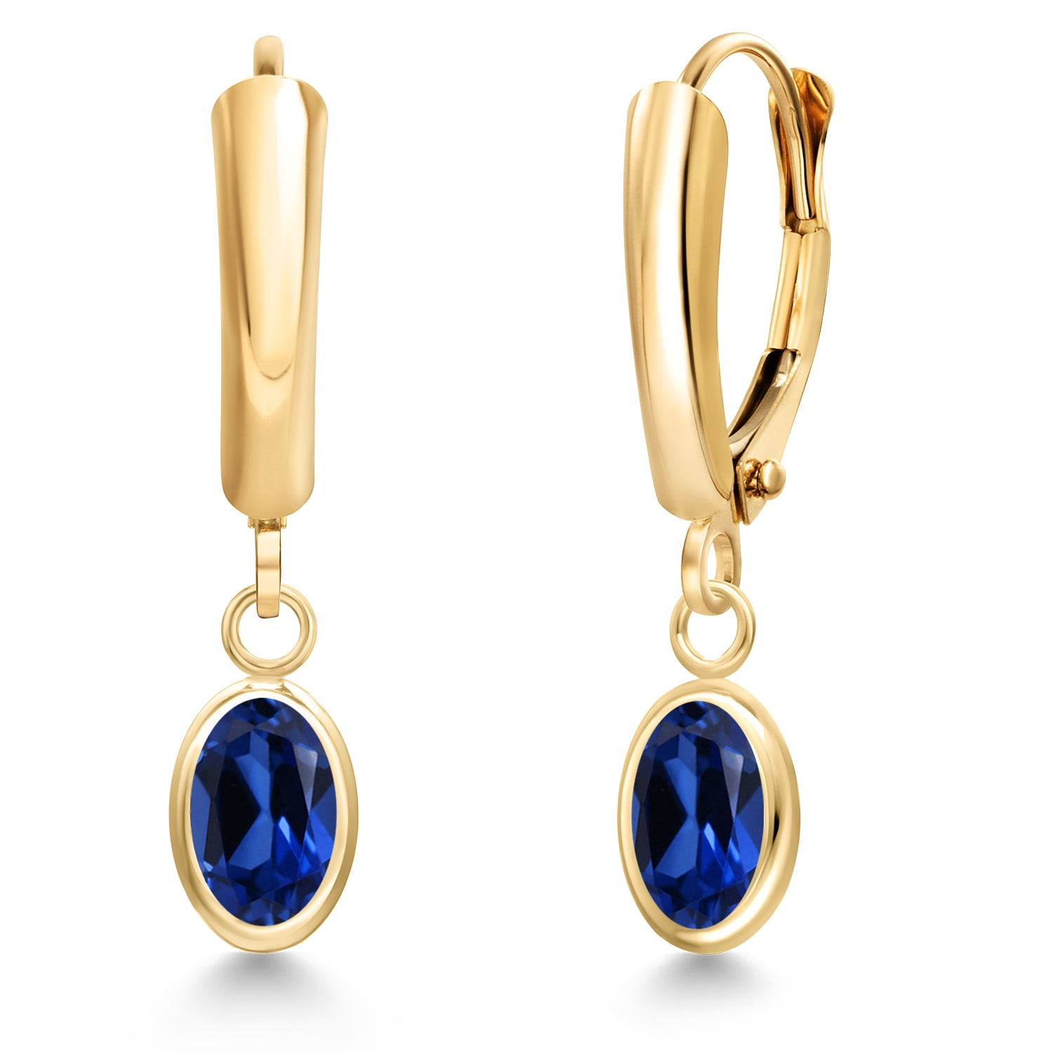 Gem Stone King 14K Yellow Gold Blue Created Sapphire Dangle Earrings ...