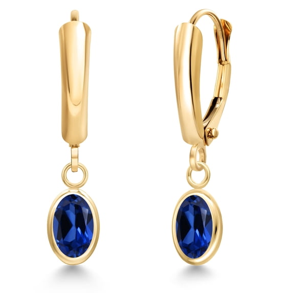 Gem Stone King 14K Yellow Gold Blue Created Sapphire Dangle Earrings ...
