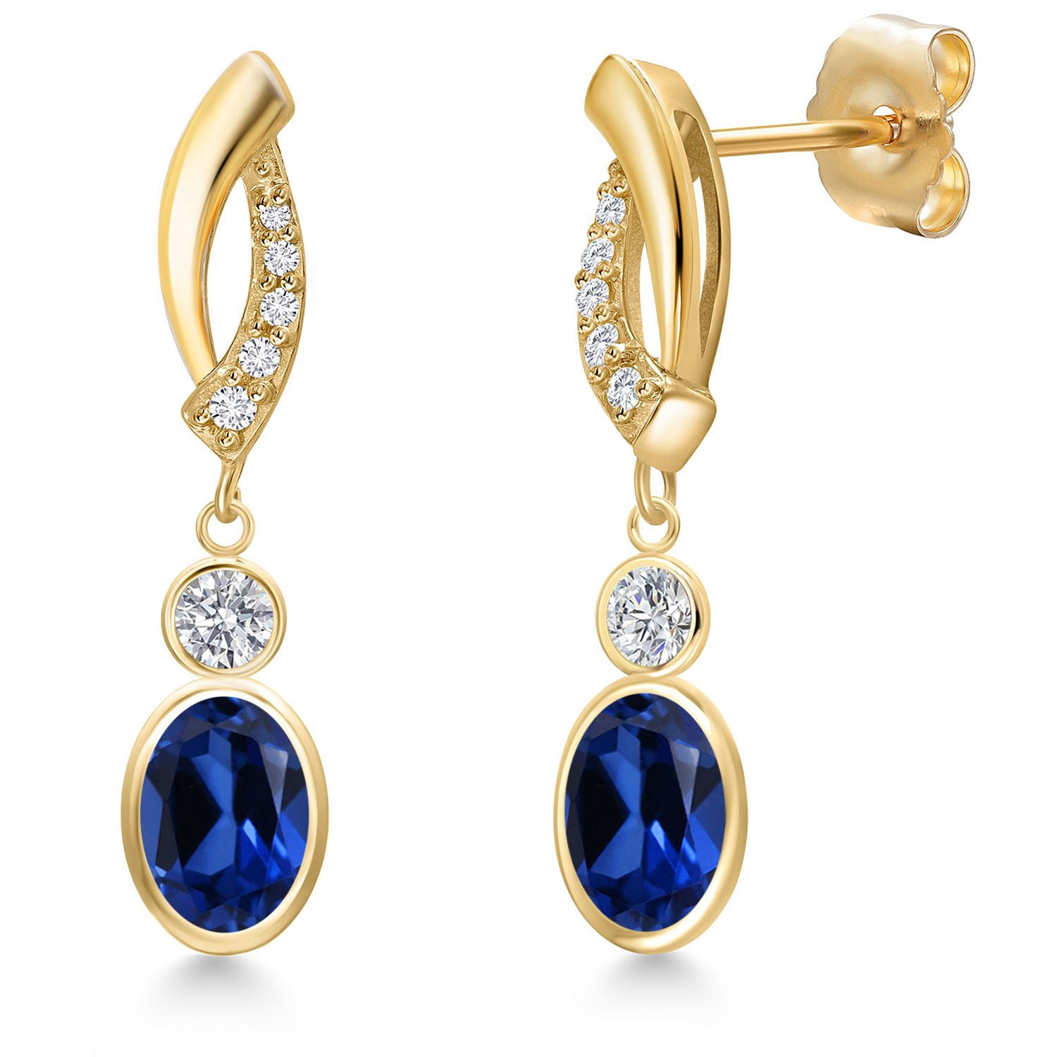 Gem Stone King 14K Yellow Gold Blue Created Sapphire and Lab Grown ...