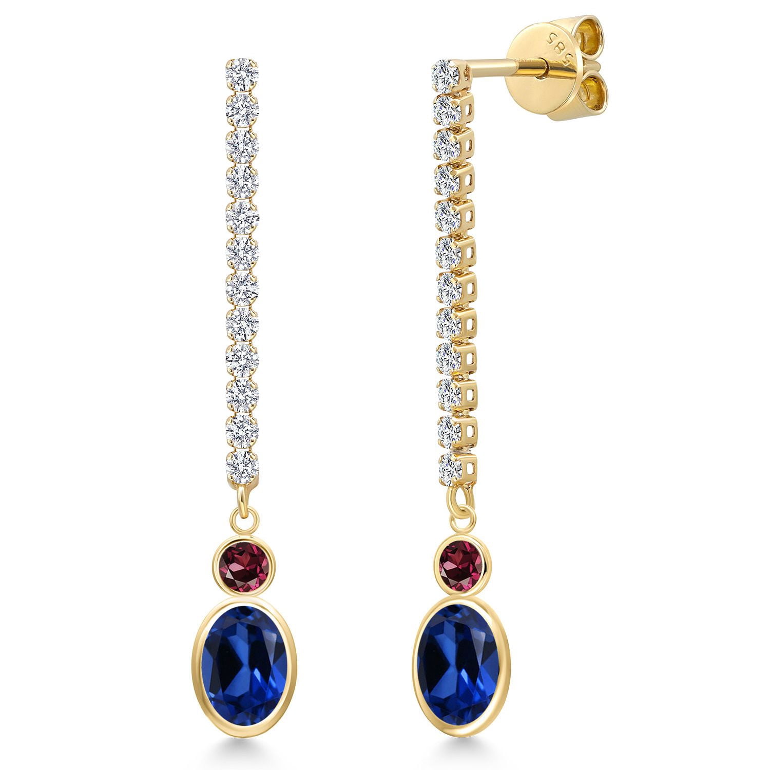 Gem Stone King 14K Yellow Gold Blue Created Sapphire and Red Rhodolite ...