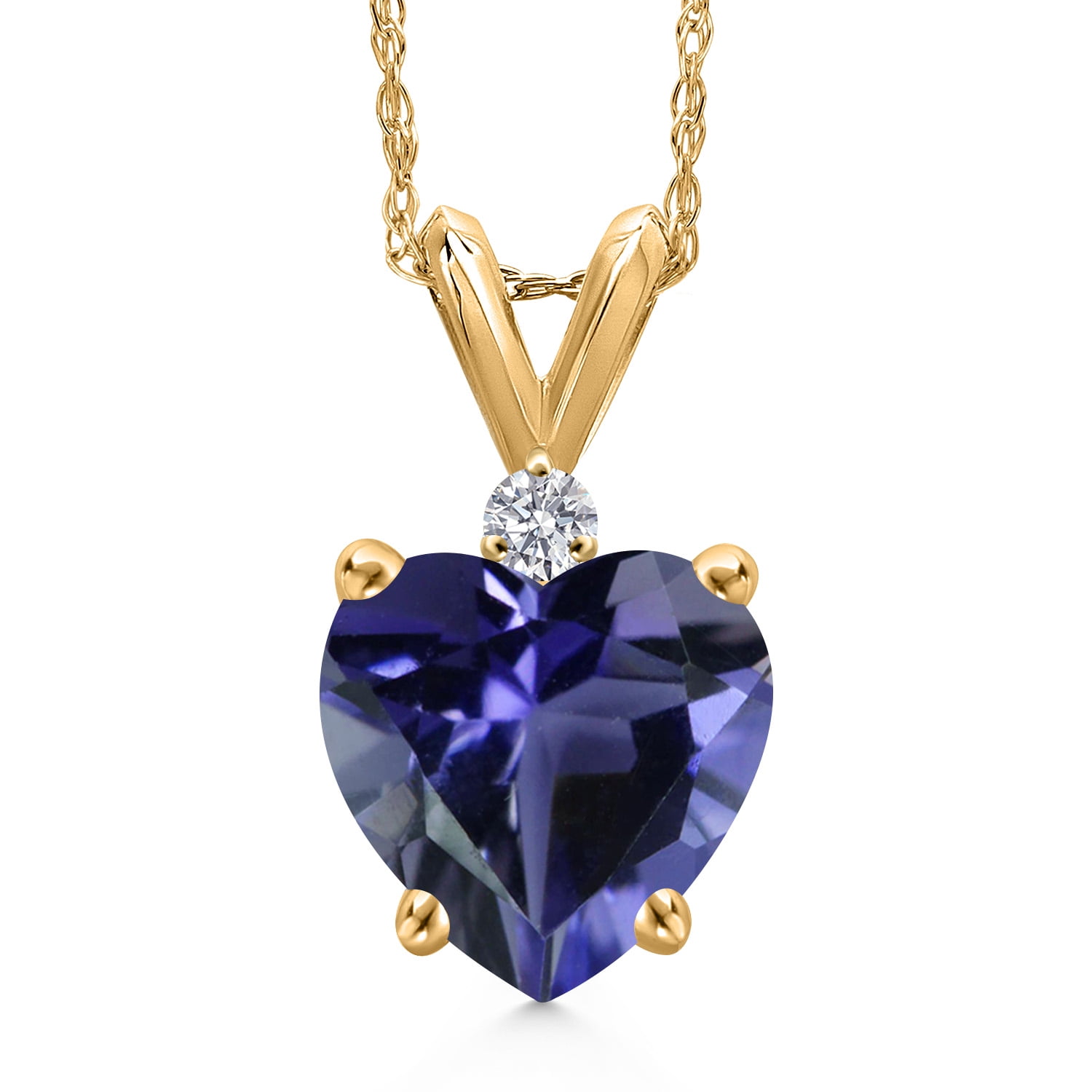Gem Stone King 14K Yellow Gold Blue Iolite and Lab Grown Diamond ...