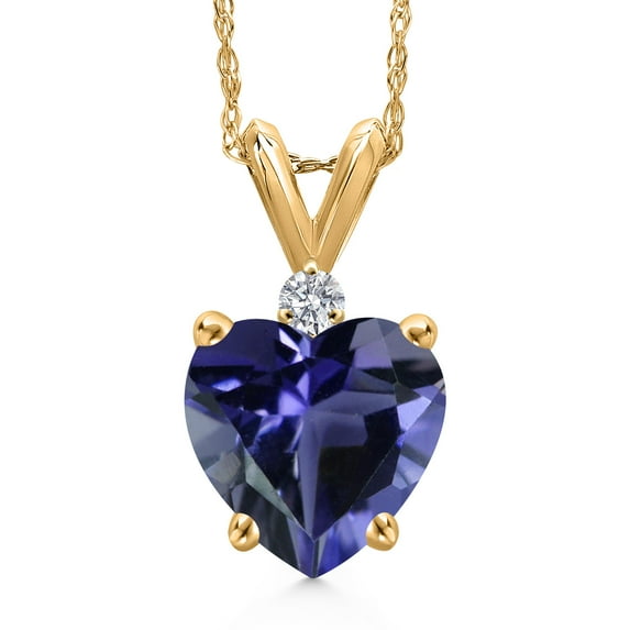 Gem Stone King 14K Yellow Gold Blue Iolite and Lab Grown Diamond ...