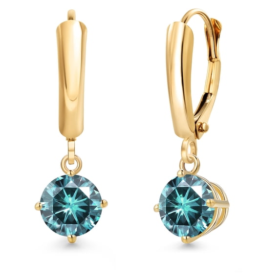 Gem Stone King 14K Yellow Gold Blue Moissanite Dangle Earrings for ...