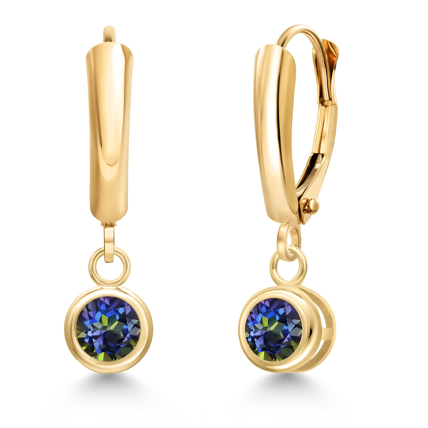 Gem Stone King 14K Yellow Gold Blue Mystic Topaz Dangle Earrings for ...