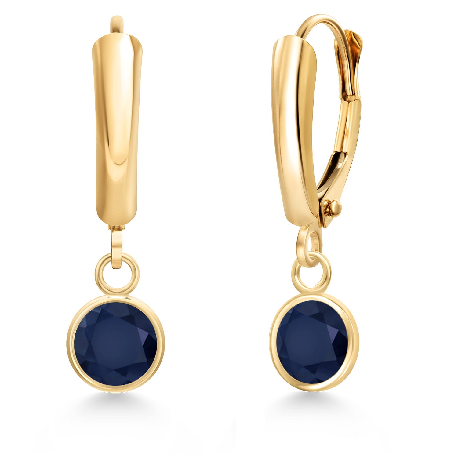 Gem Stone King 14K Yellow Gold Blue Sapphire Dangle Earrings for Women ...