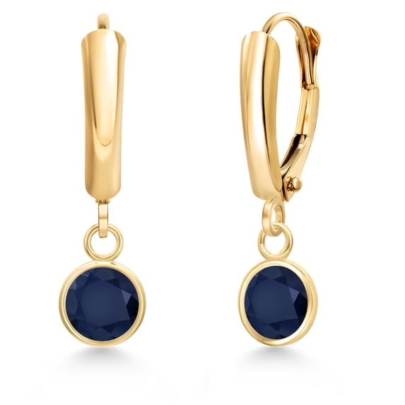 Gem Stone King 14K Yellow Gold Blue Sapphire Dangle Earrings for Women ...