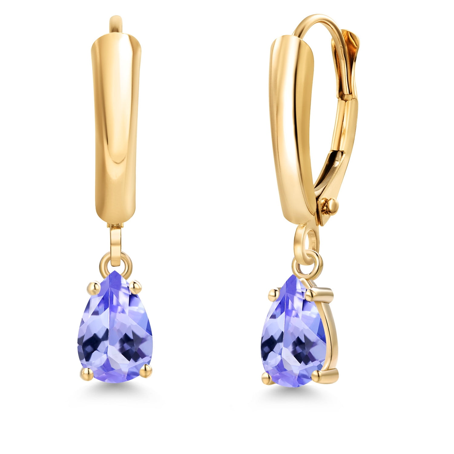 Gem Stone King 14K Yellow Gold Blue Tanzanite Dangle Earrings for Women ...