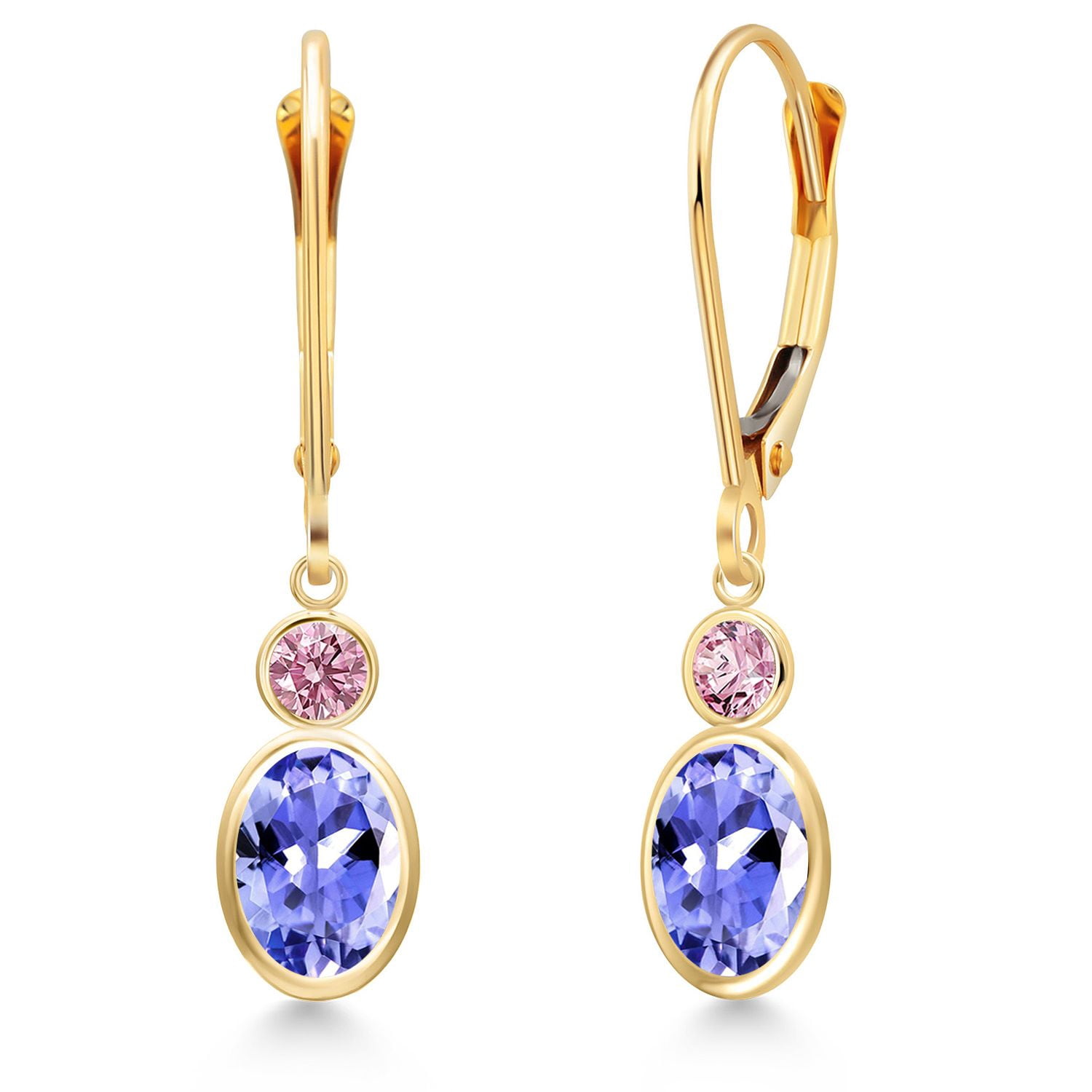 Gem Stone King 14K Yellow Gold Blue Tanzanite and Pink Lab Grown ...