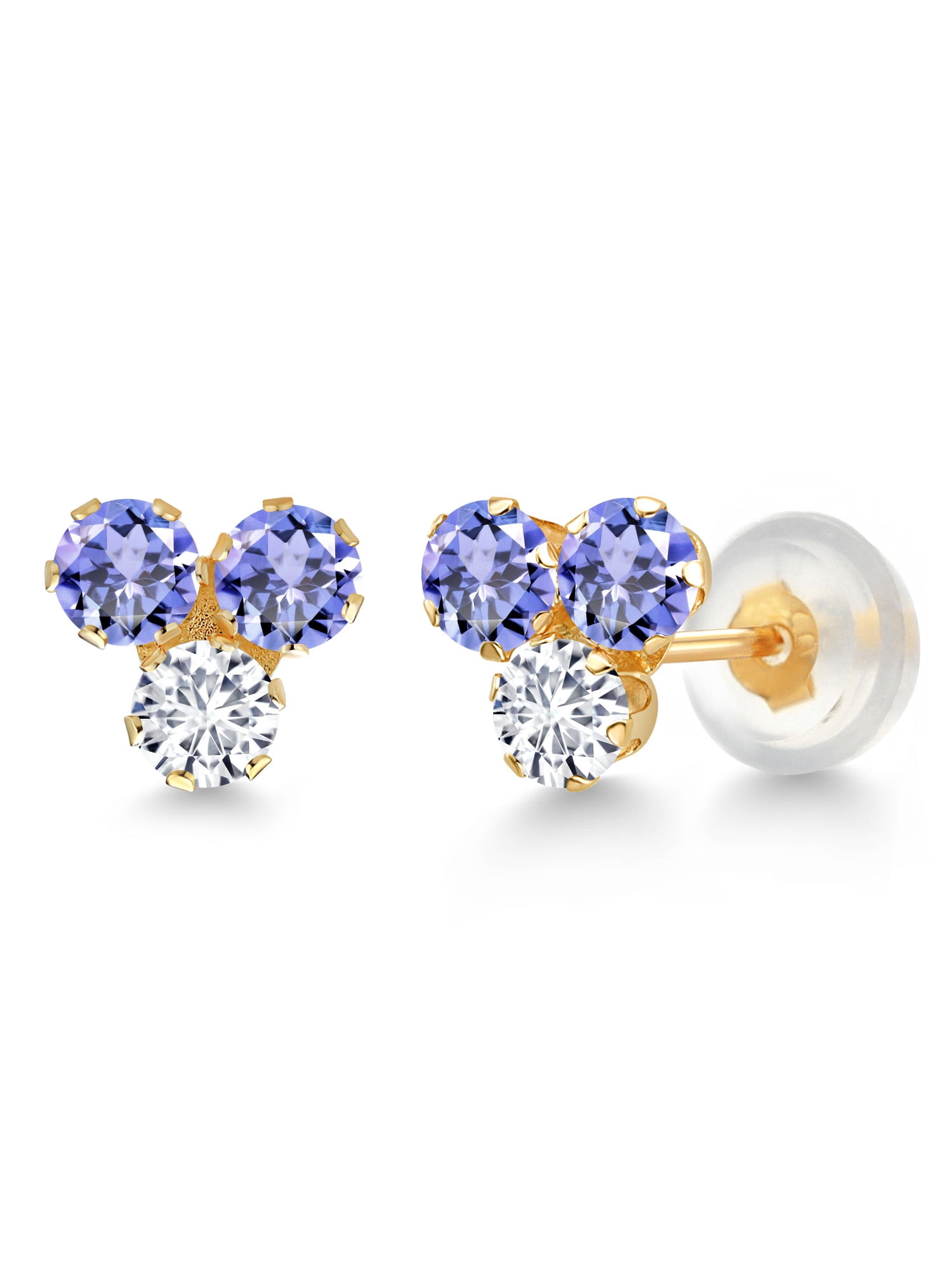 Gem Stone King 14K Yellow Gold Blue Tanzanite and White Lab Grown ...