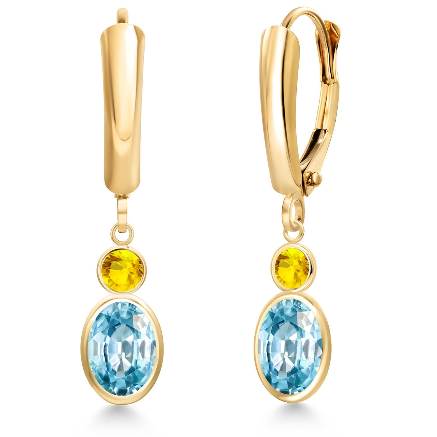 Gem Stone King 14K Yellow Gold Blue Zircon and Yellow Sapphire Dangle ...