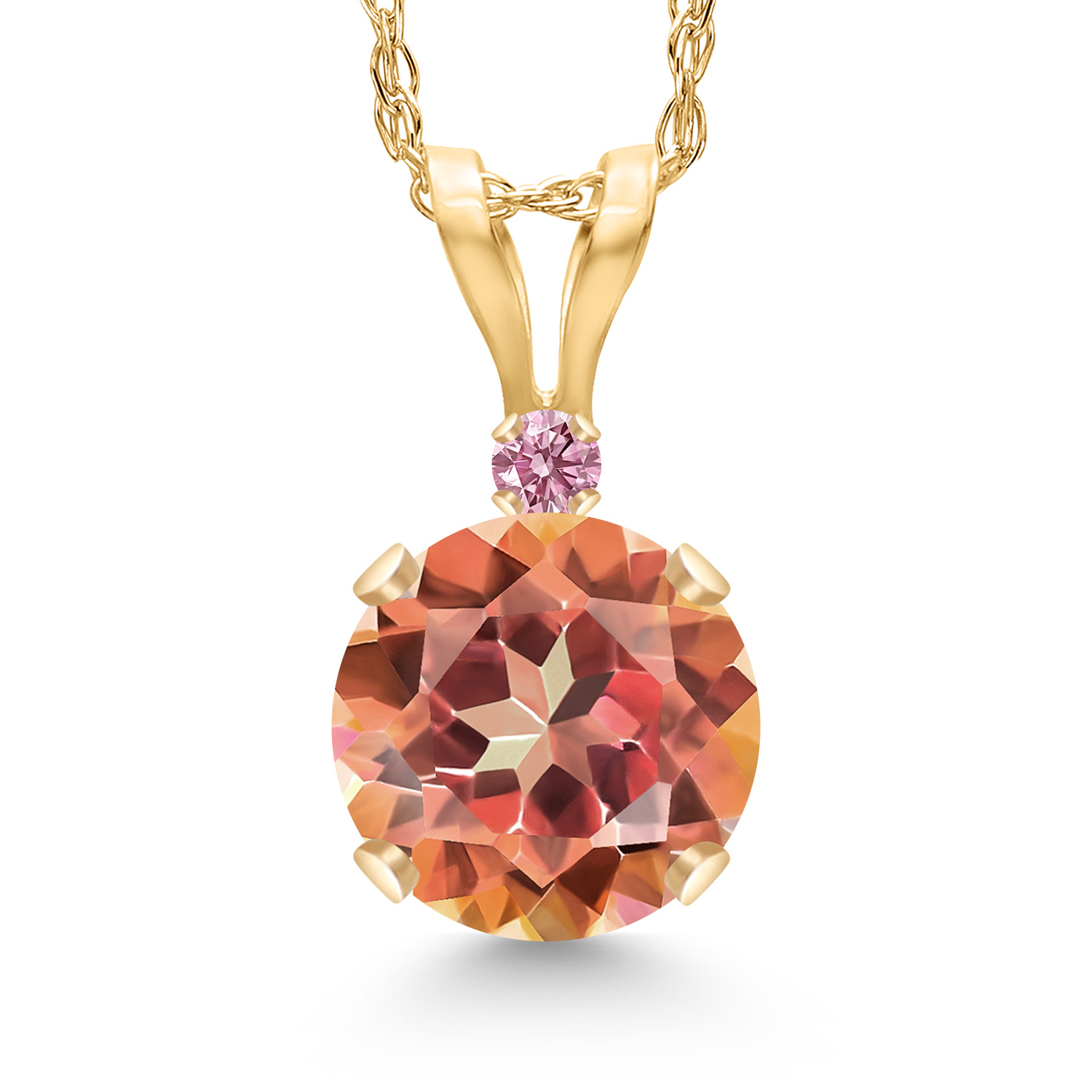 Gem Stone King 14K Yellow Gold Ecstasy Mystic Topaz and Pink Lab Grown ...
