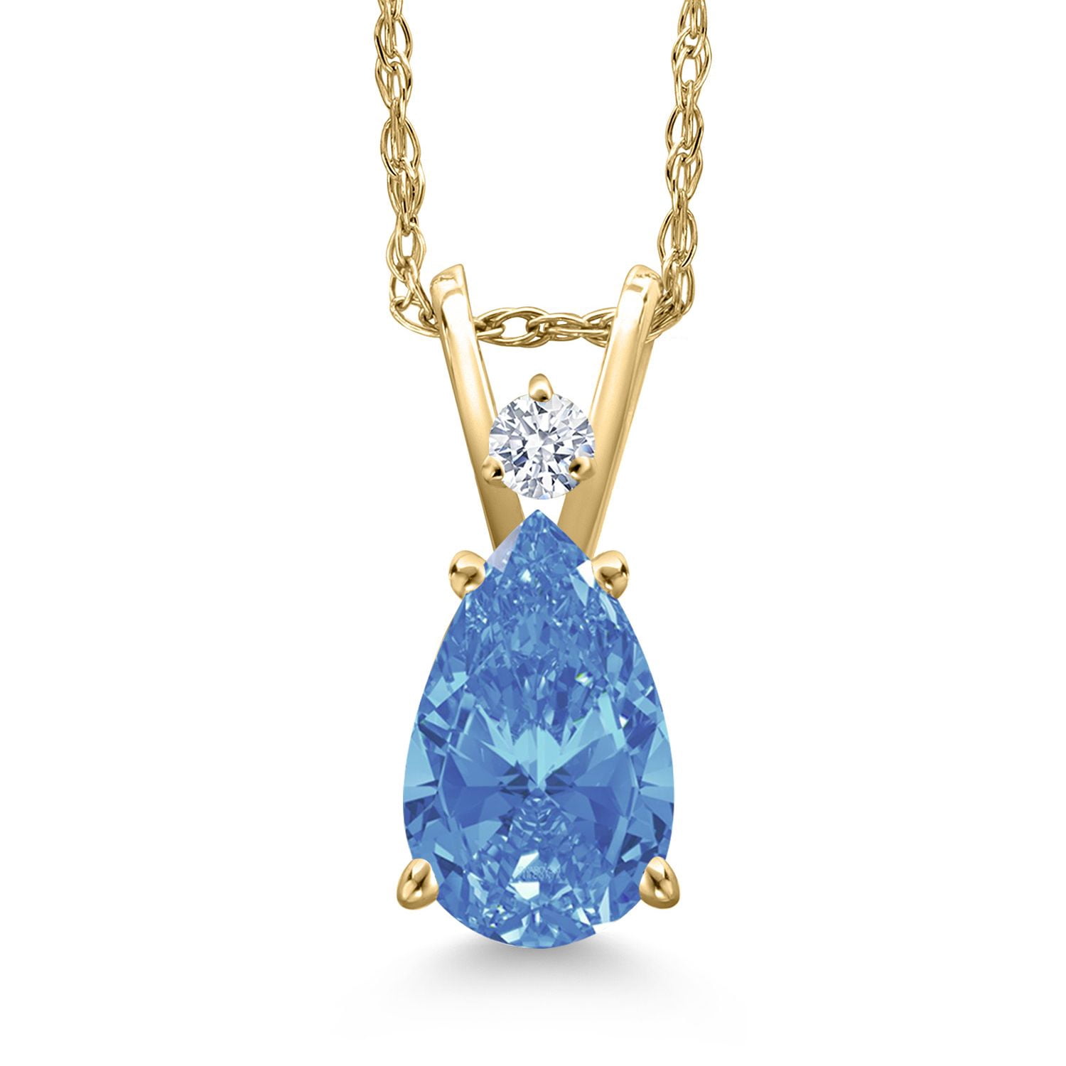 Gem Stone King 14K Yellow Gold Fancy Blue Zirconia and White Zirconia ...