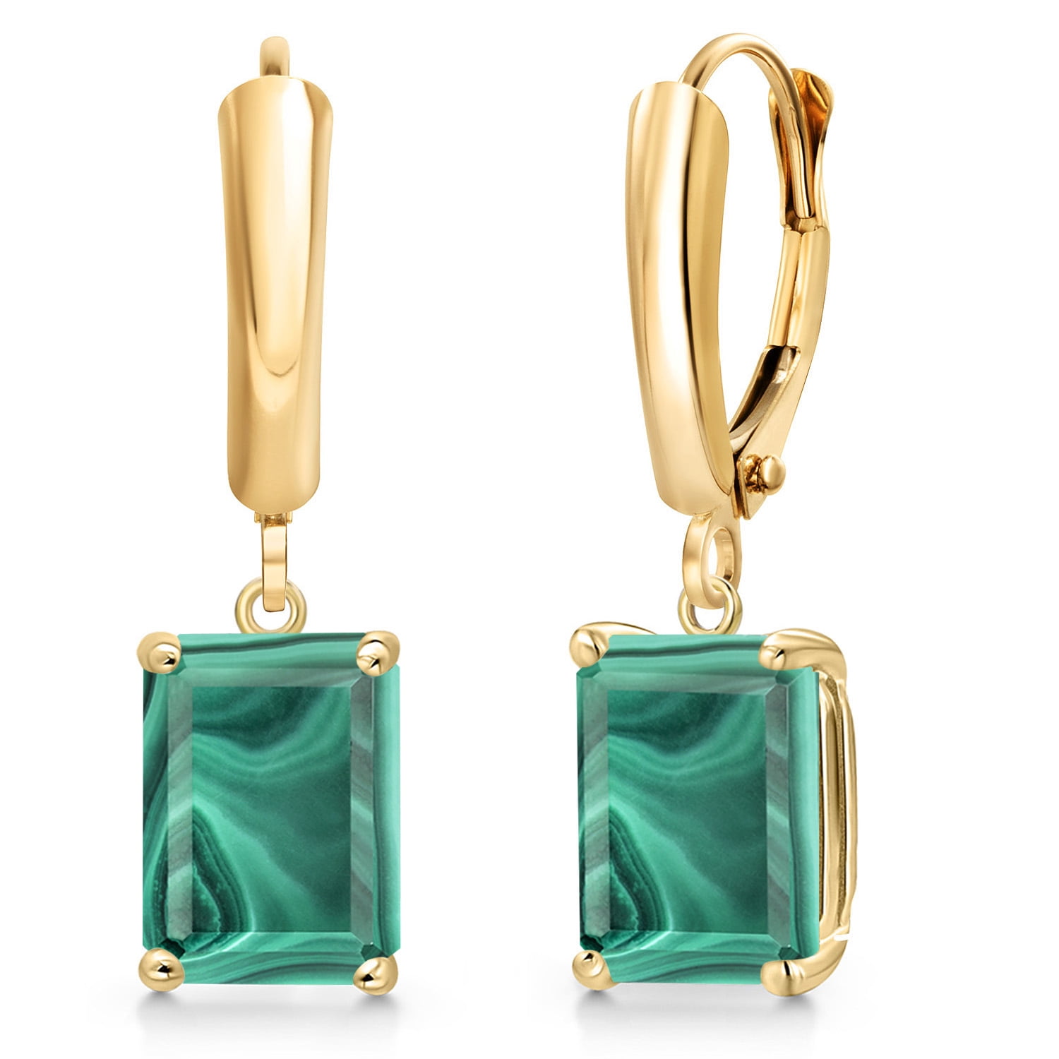 Gem Stone King 14K Yellow Gold Green Malachite Dangle Earrings for ...