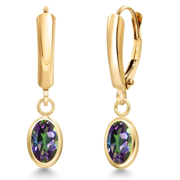 Gem Stone King 14K Yellow Gold Green Mystic Topaz Dangle Earrings for ...